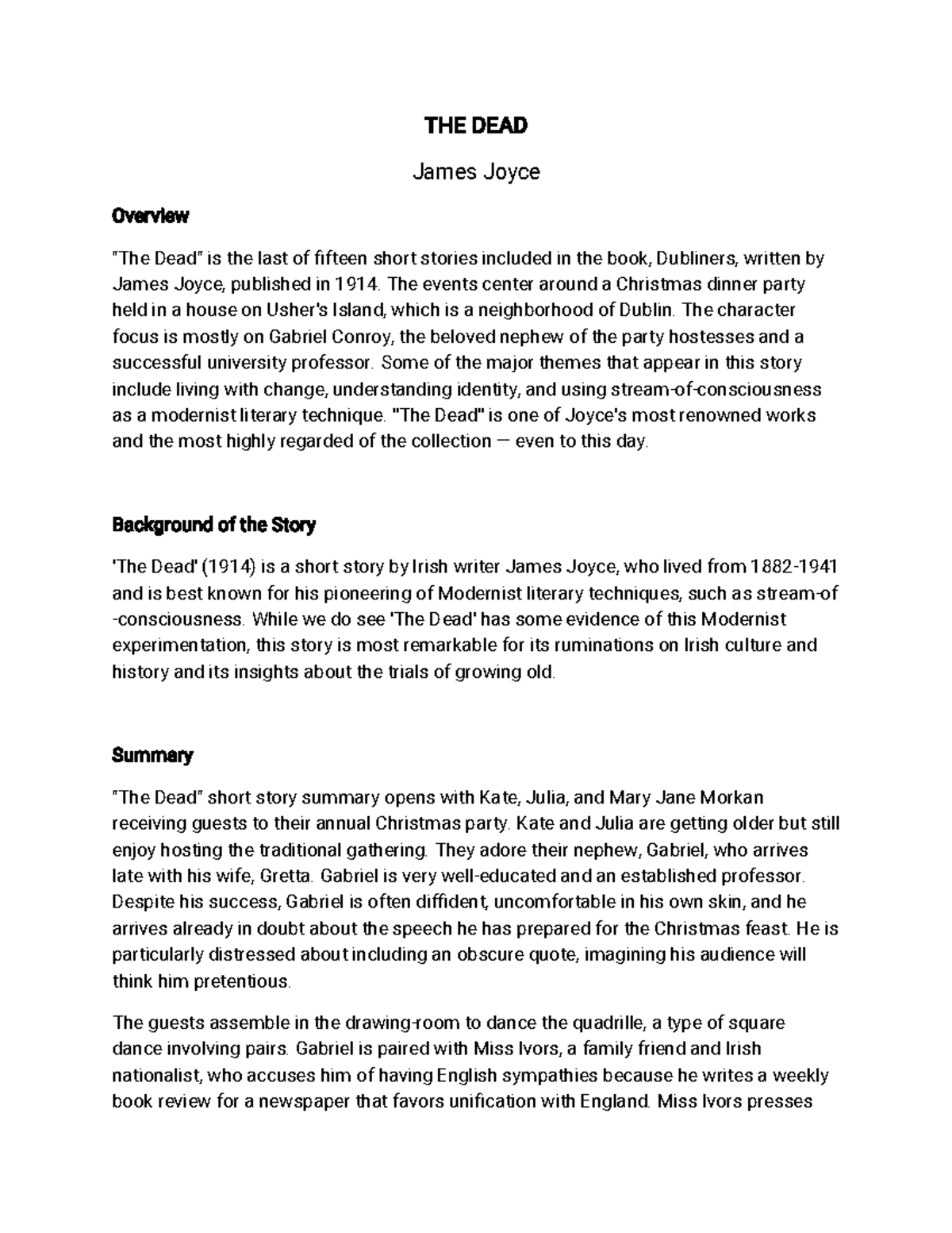 THE DEAD-WPS Office - Notes pdf - THEDEAD James Joyce Overview "The ...