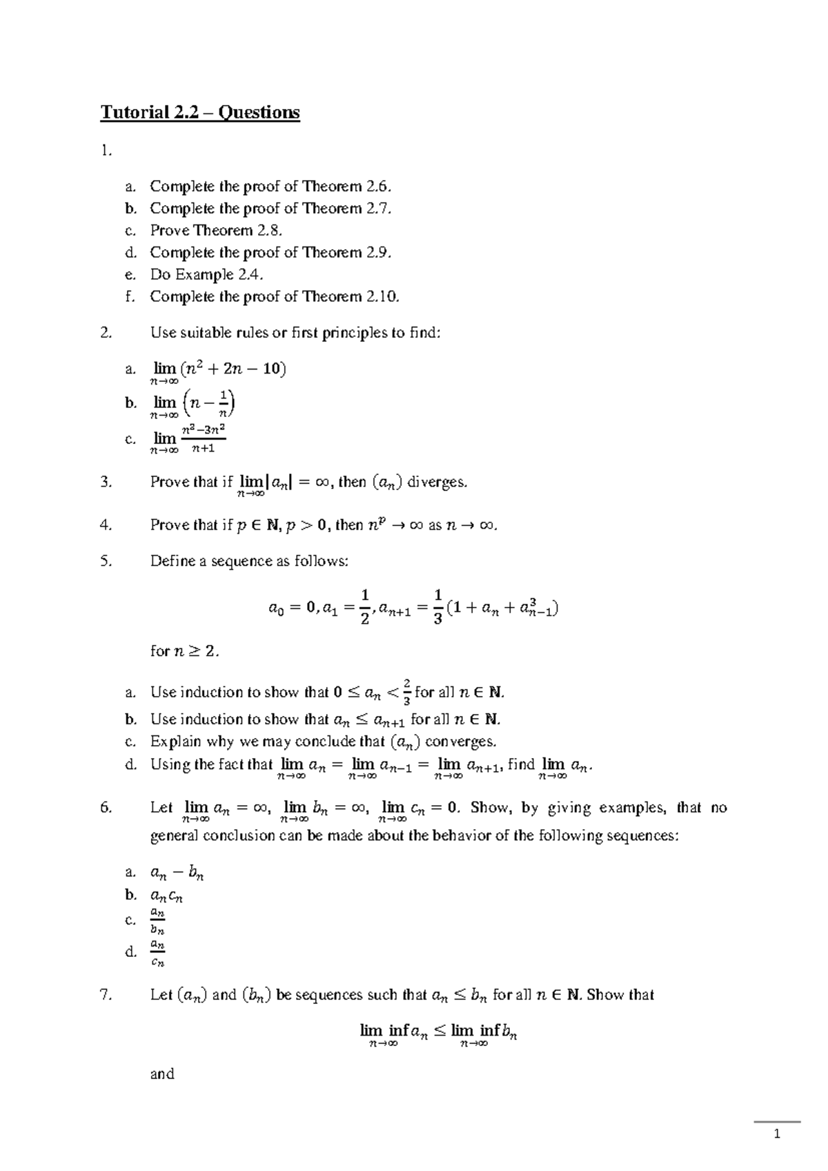 Tutorial 2.2 - Questions - 1 Tutorial 2. 2 – Questions 1. a. Complete ...