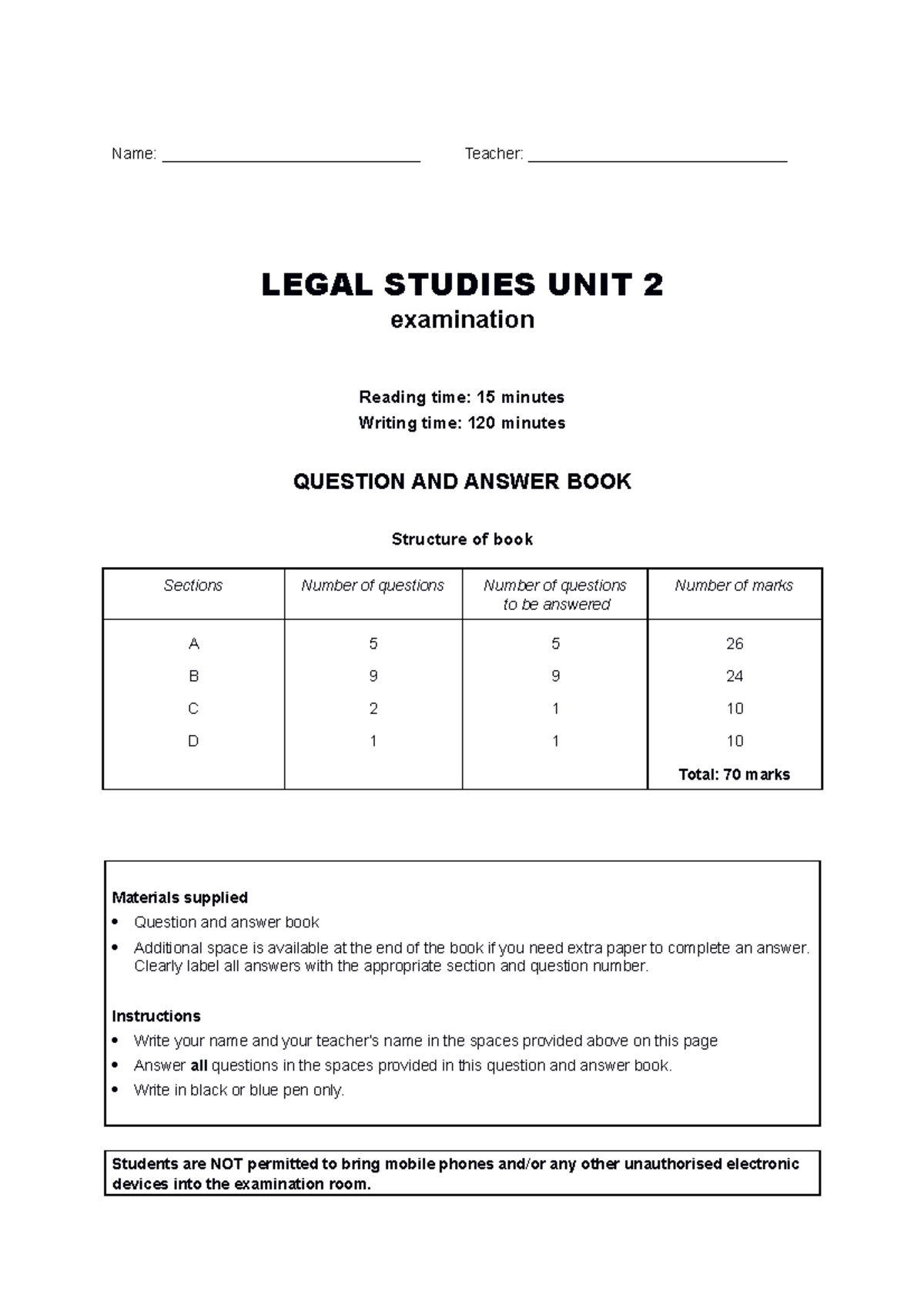 U2 exam - Legal studies unit 2 exam notes - Name ...