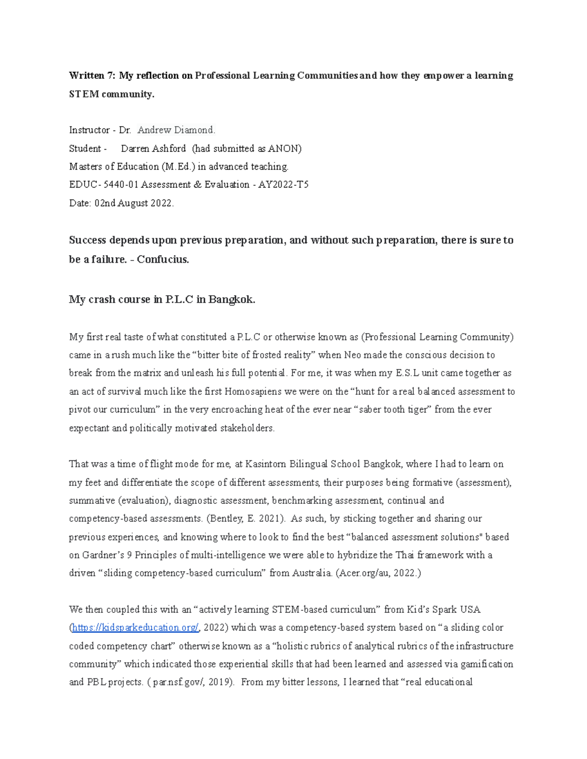 Written 7 My reflection on Professional Learning Communities and how ...