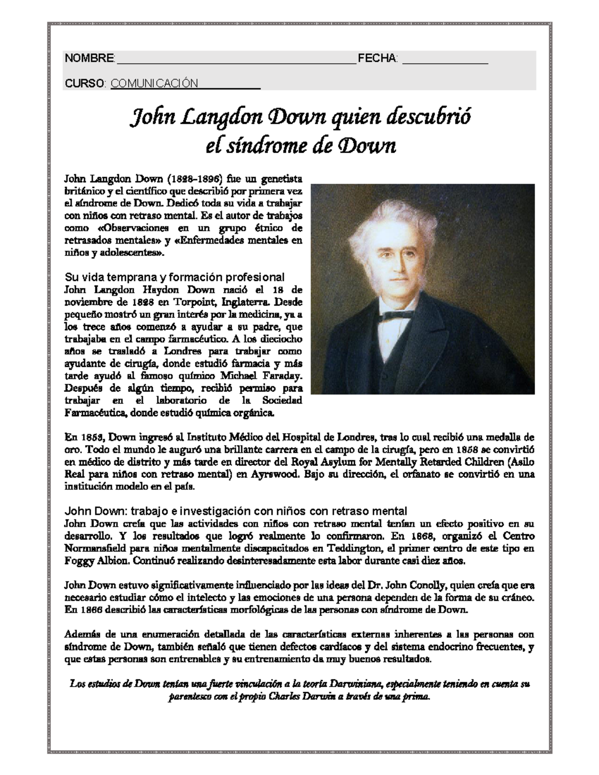 John Langdon Down quien descubrió el síndrome de Down - Educación para ...