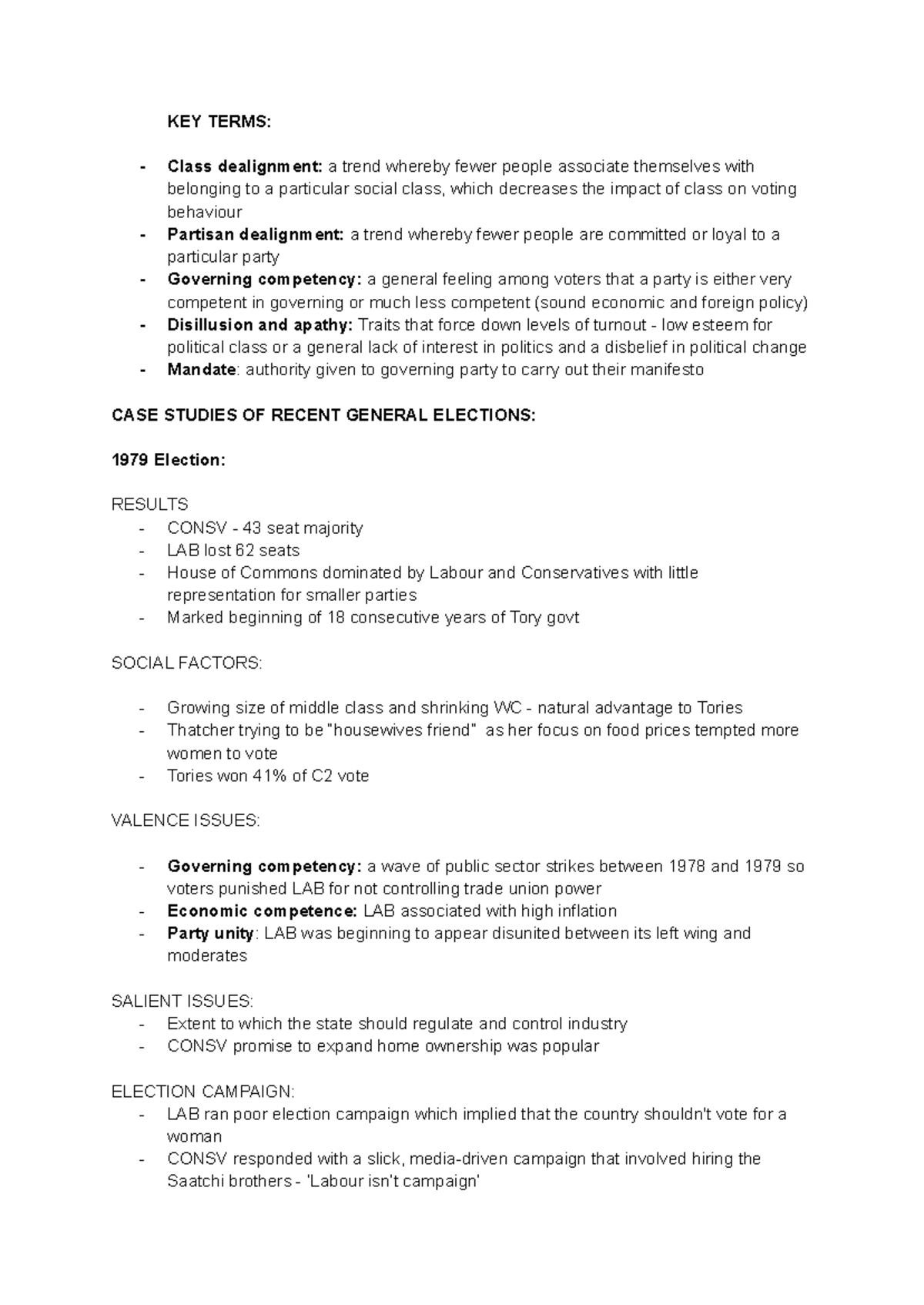 Paper 1 - Voting Behaviour AND THE Media - KEY TERMS: Class dealignment ...