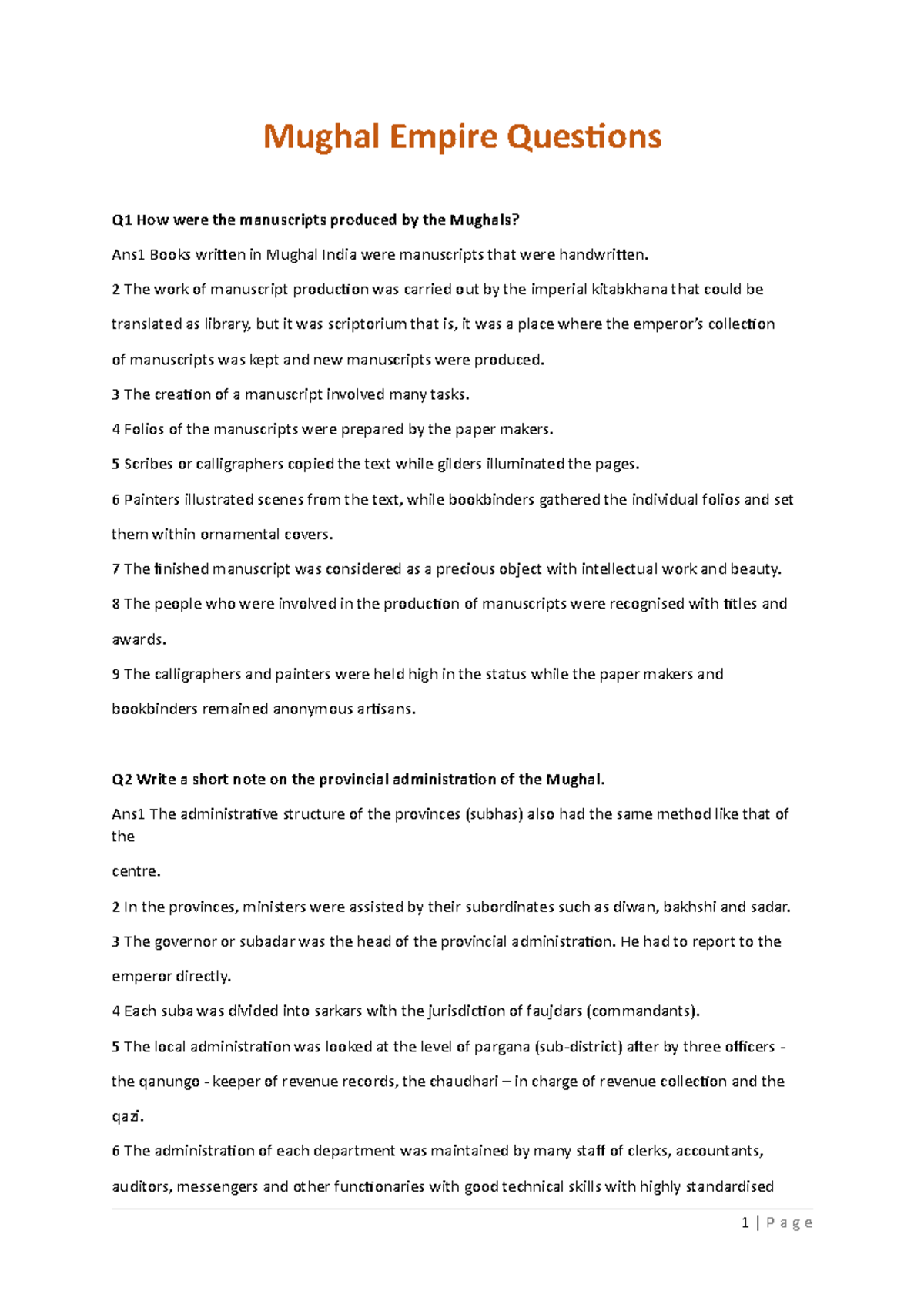 The Mughal empire Questions and answers - Mughal Empire Questions Q1 ...