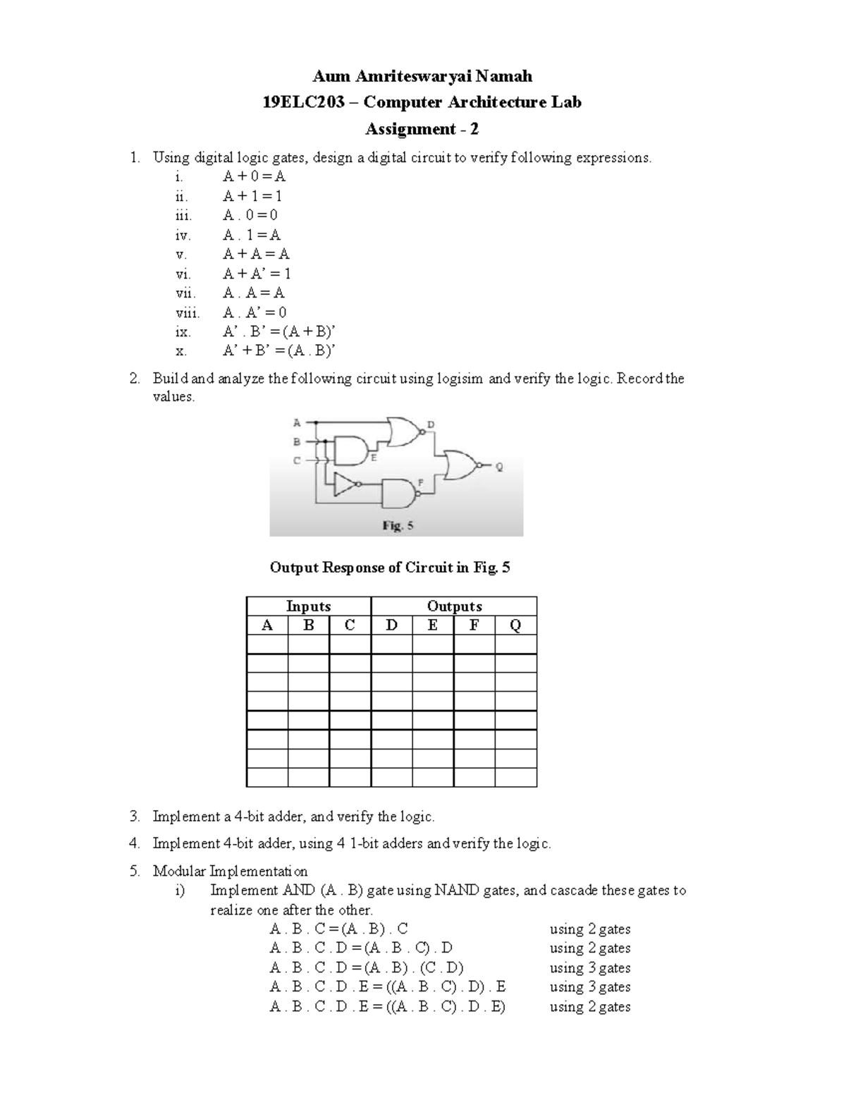 Assignment-2 - Levels of Abstraction - Aum Amriteswaryai Namah 19ELC203 ...