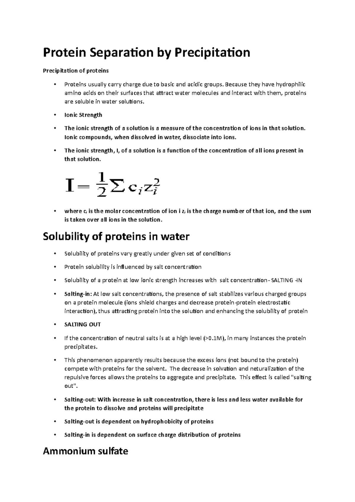 Protein Separation by Precipitation - Protein Separation by ...