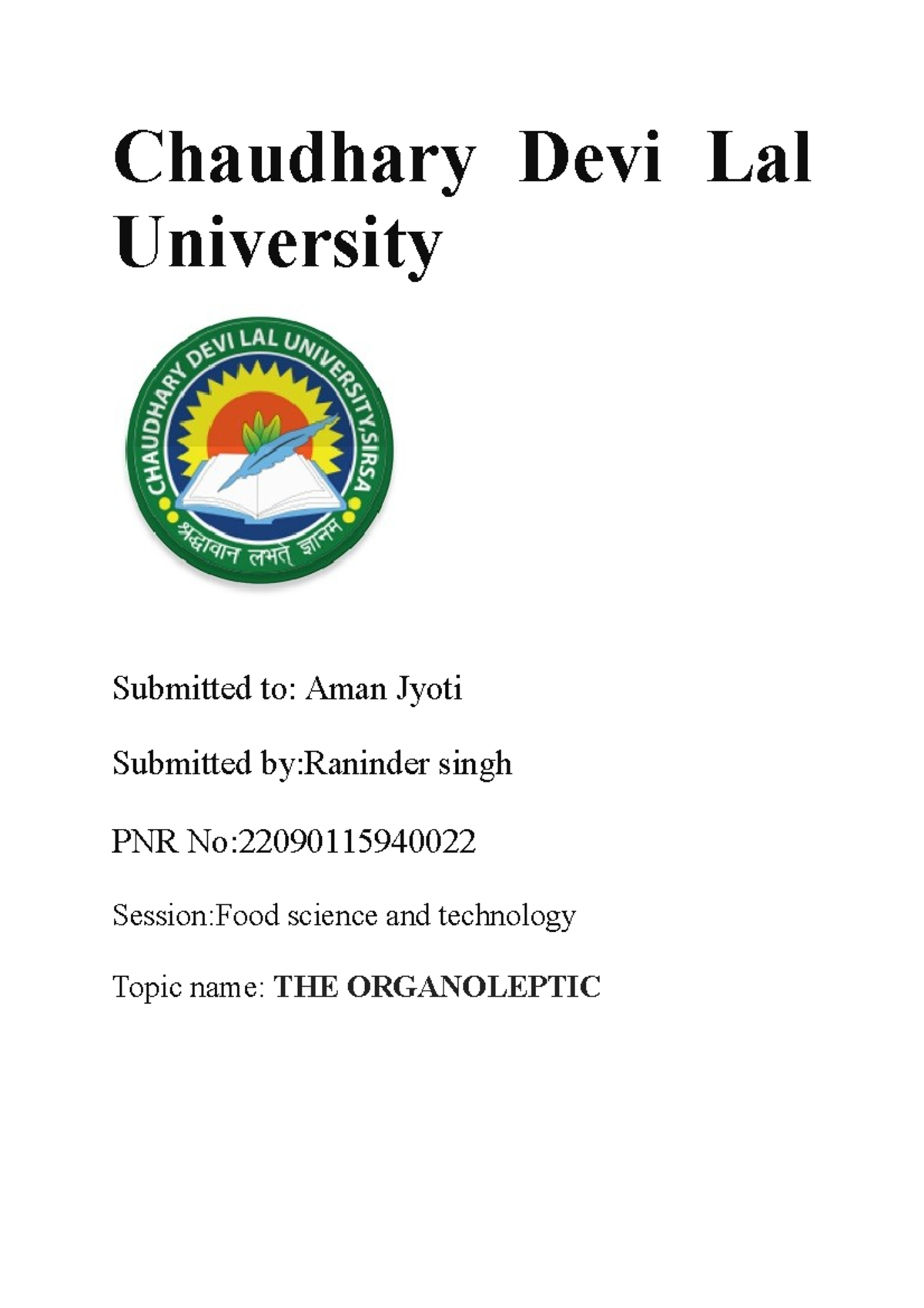 Raninder sandhu - hmm - Chaudhary Devi Lal University Submitted to ...