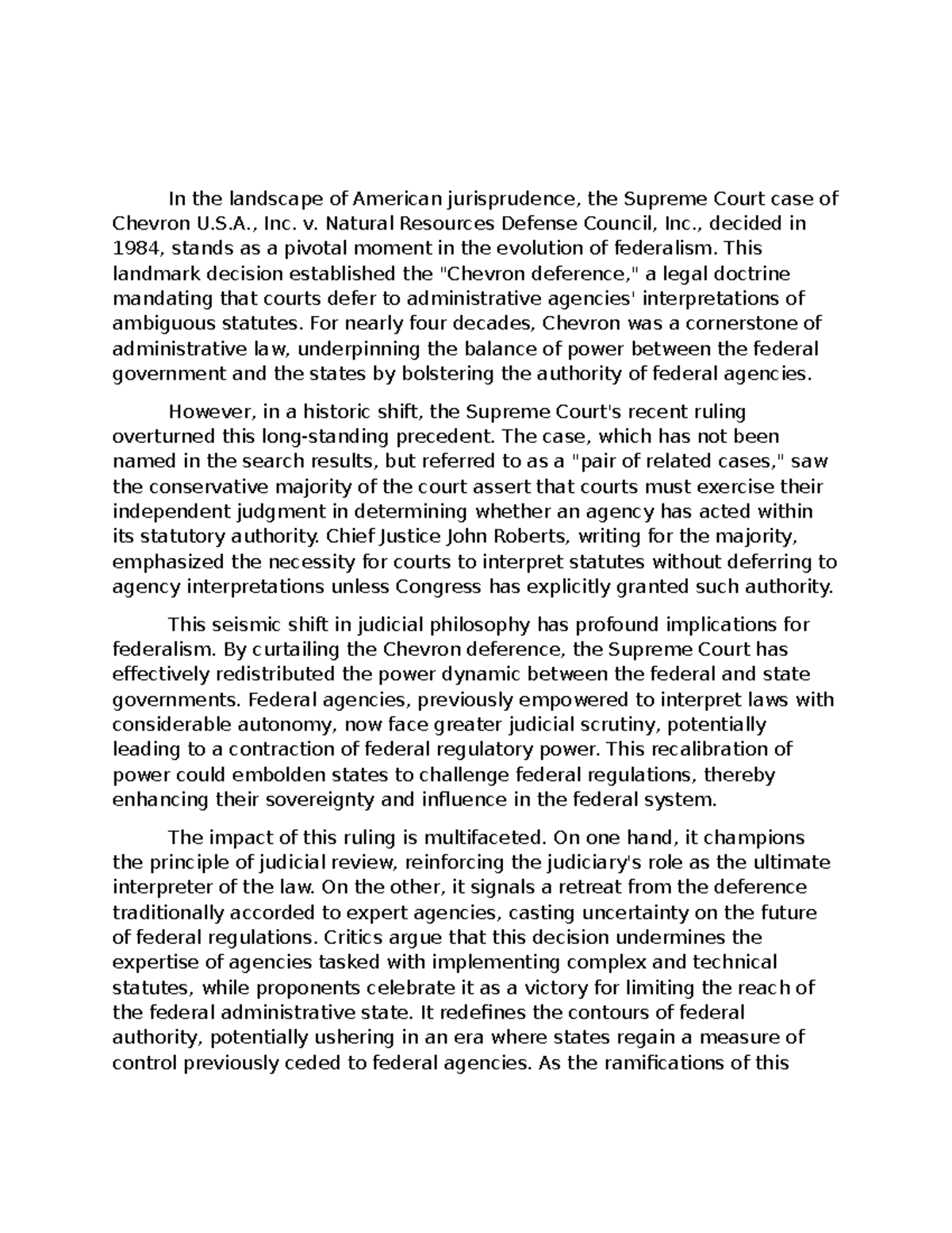 Wk 1 - US Supreme Court Case and Federalism [due Mon] - In the ...