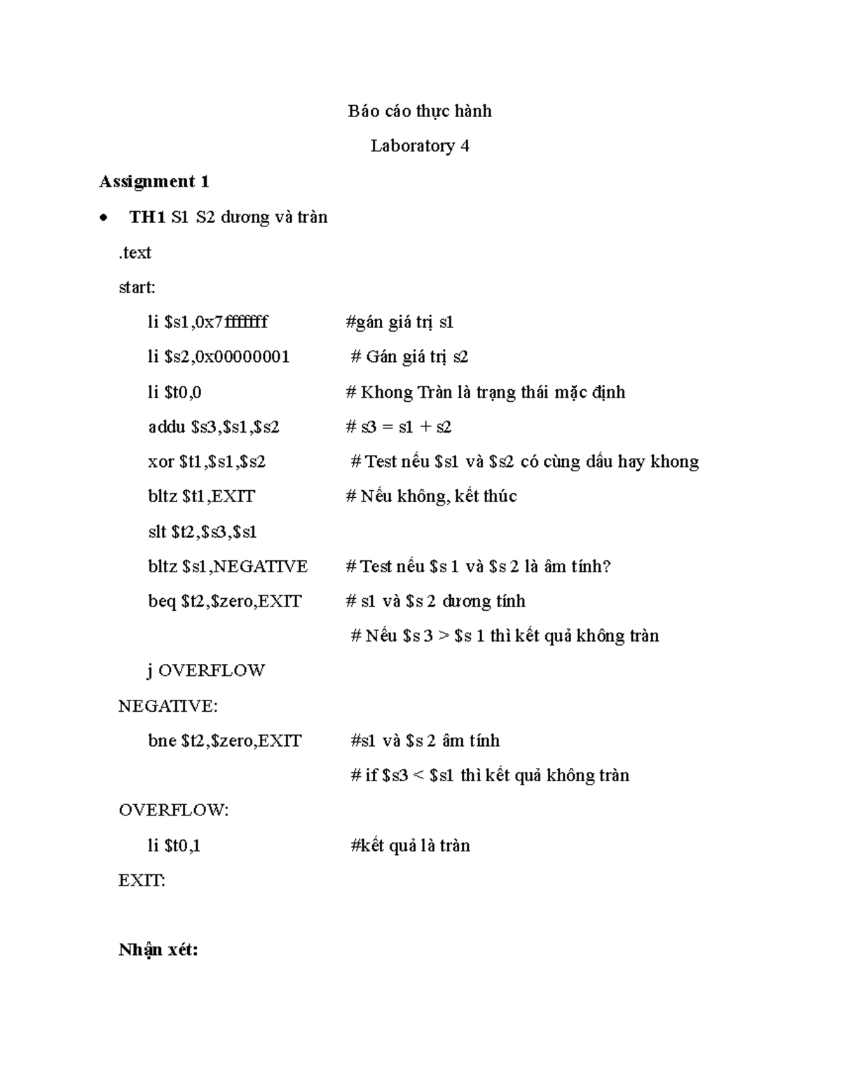 Ktmt lab4 - ktmt lab 4 thuchanh - Báo cáo thực hành Laboratory 4 Assignment 1 TH1 S1 S2 dương và ...