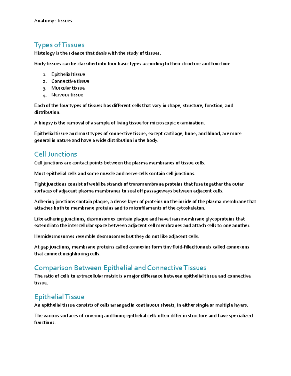 Tissues - Lecture notes 9 - Types of Tissues Histology is the science ...