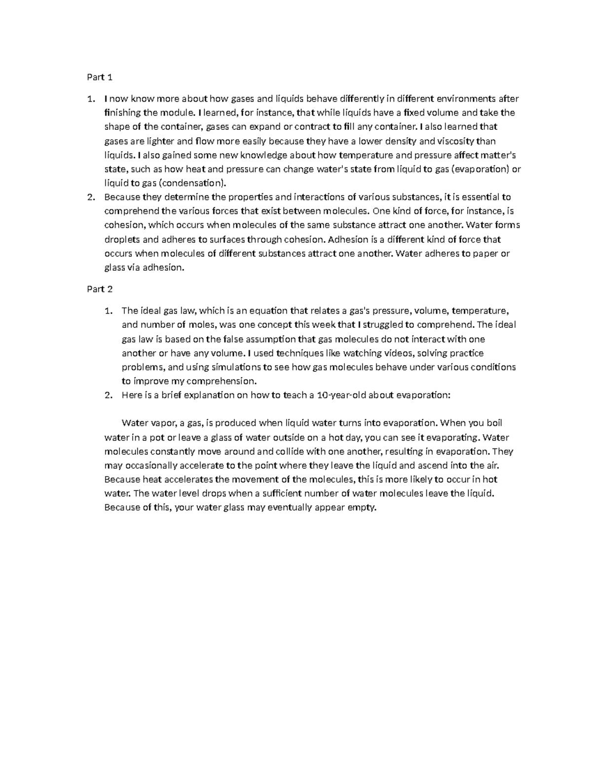 Lab 5 Lab Assignment Part 1 I Now Know More About How Gases And Liquids Behave Differently