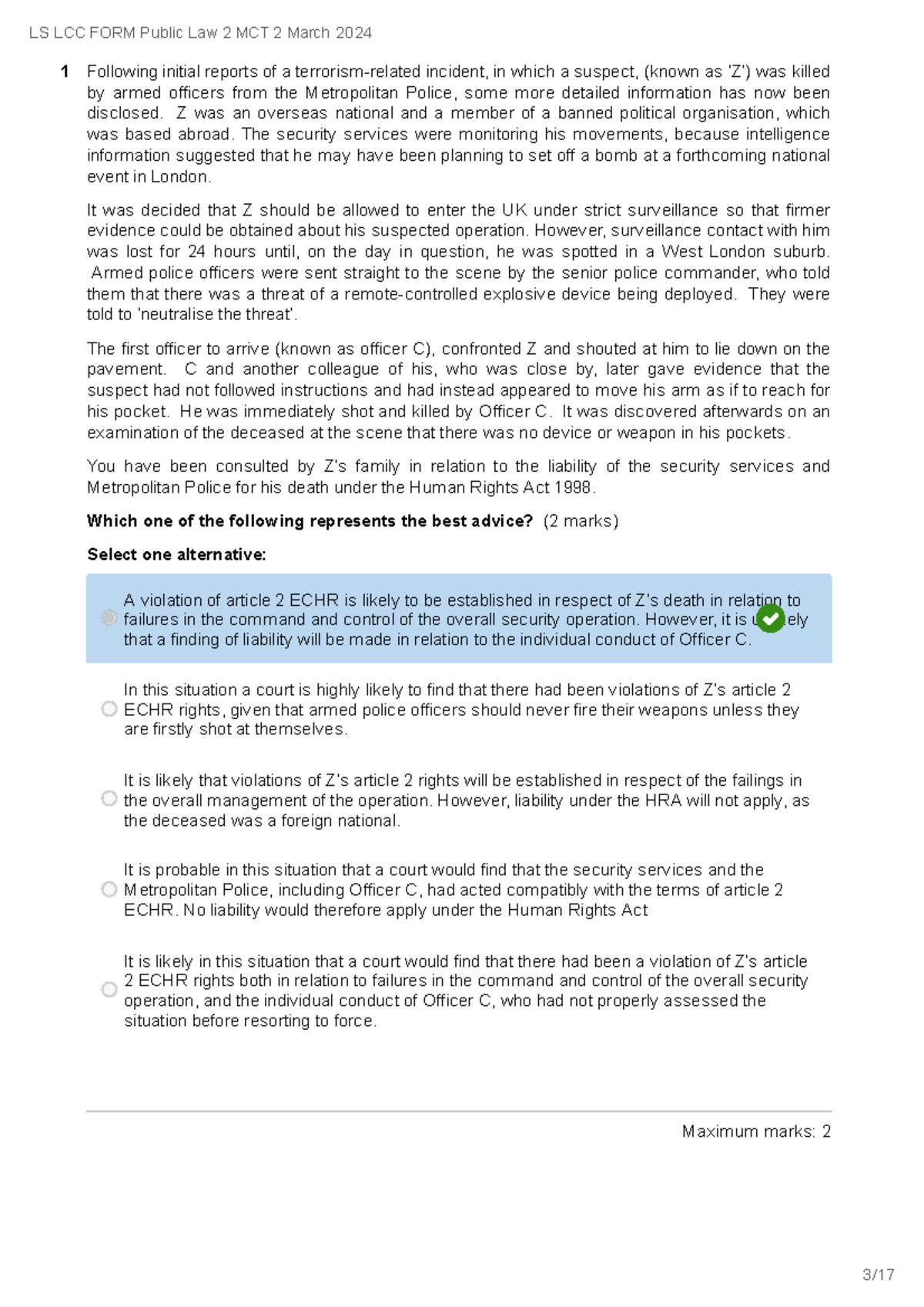 Public Law II Formative MCT 2 - 1 Following initial reports of a ...