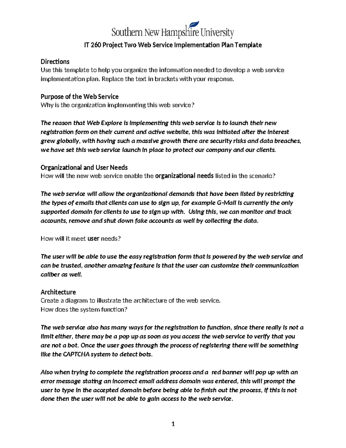 IT 260 Project Two Web Service Implementation - Replace the text in brackets with your response ...