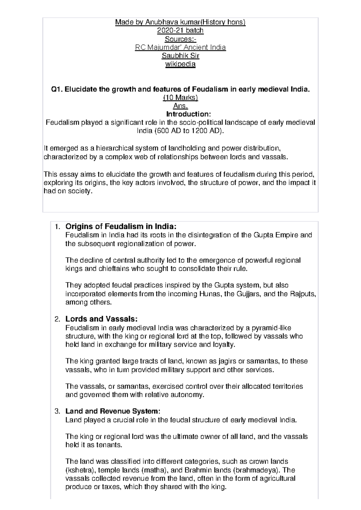 Early medival india Questions and Answers - Made by Anubhava kumar ...