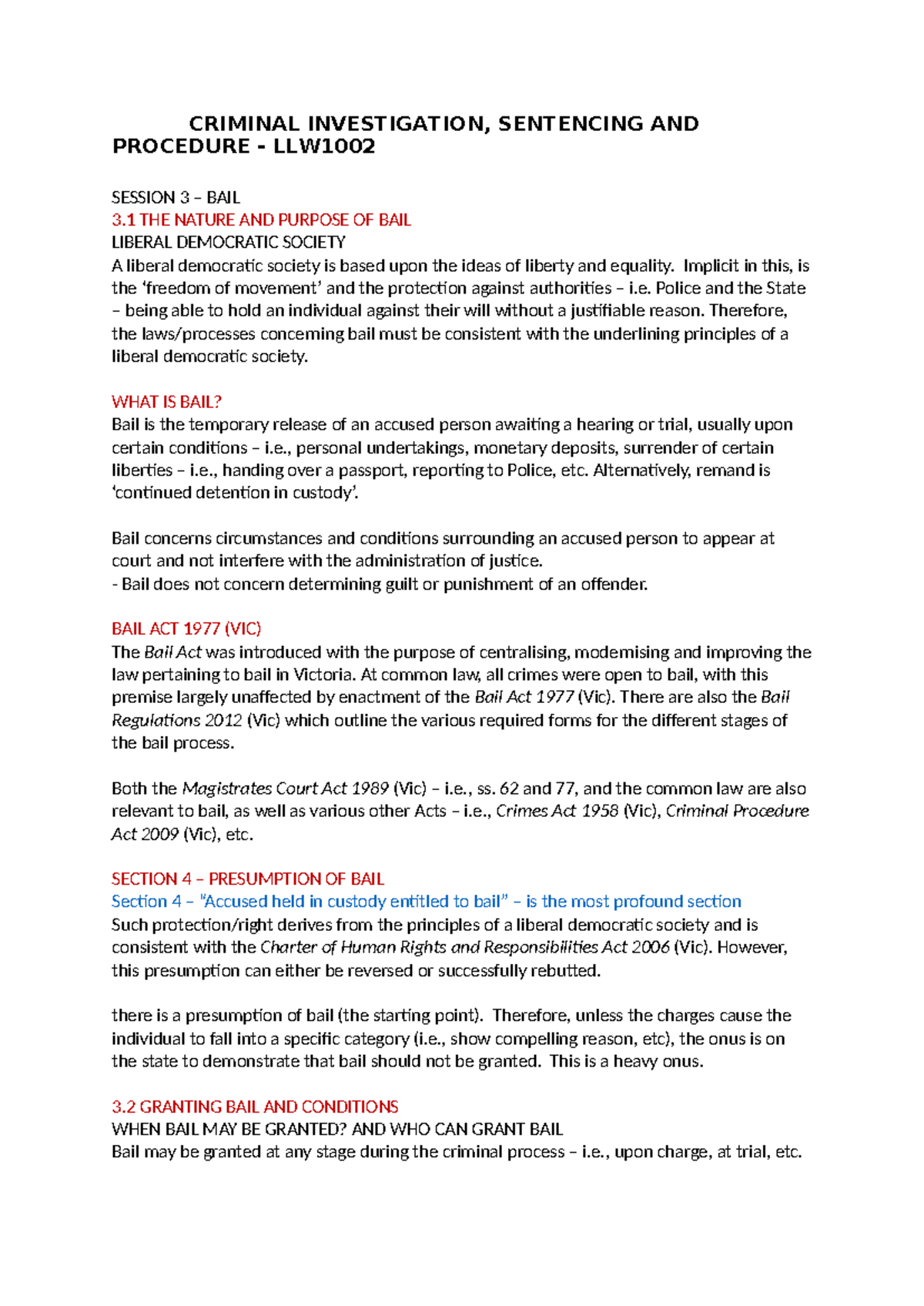 LLW1002 Class Session NOTE 3 - CRIMINAL INVESTIGATION, SENTENCING AND ...