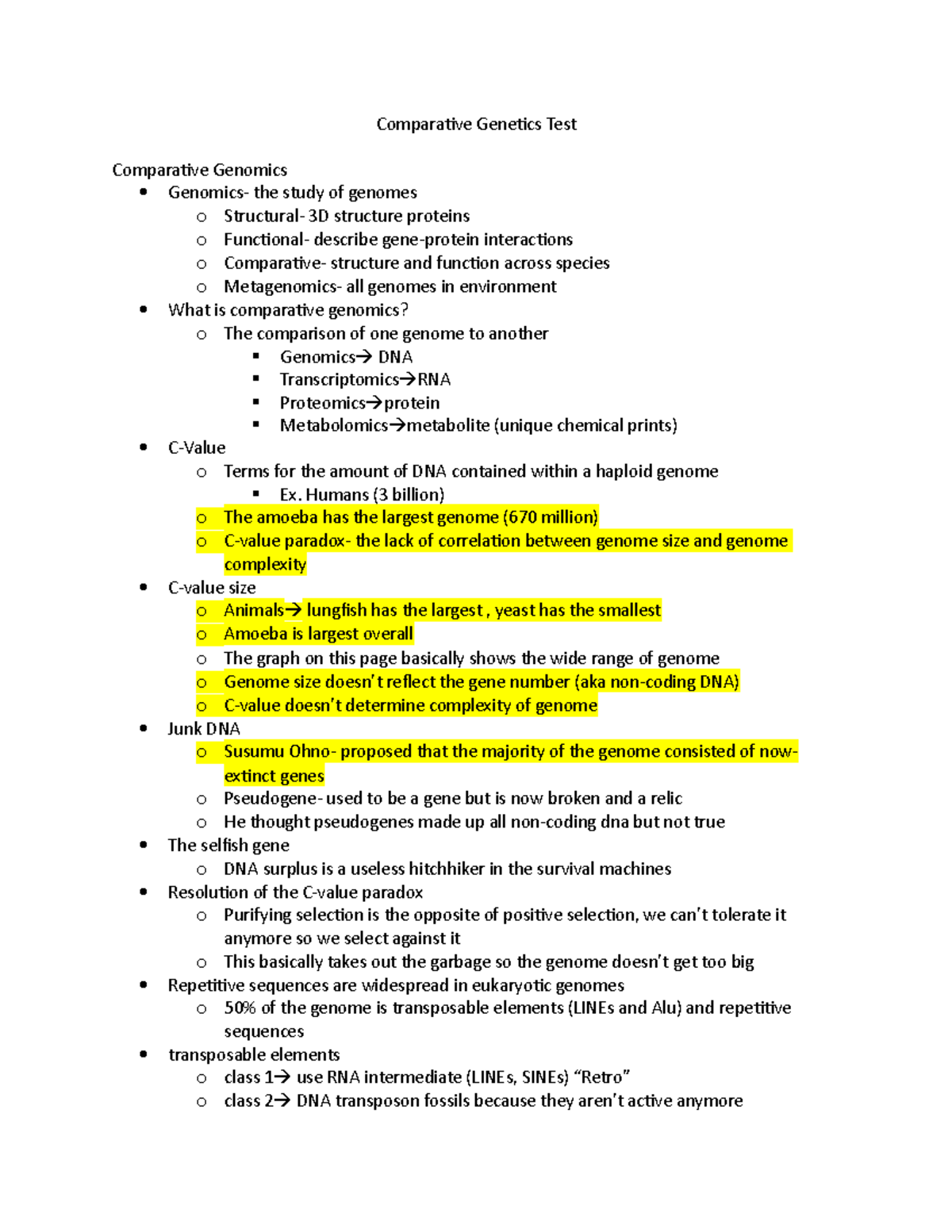 Comparative Genetics Test 2 Notes - Comparative Genetics Test ...