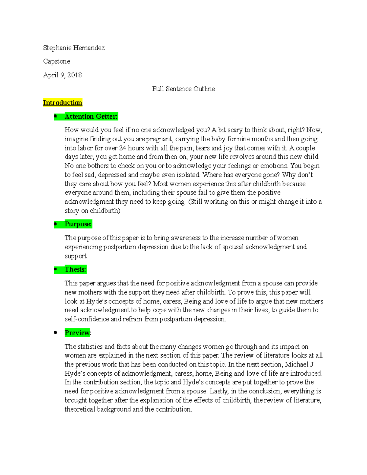 Full sentencde outline - Stephanie Hernandez Capstone April 9, 2018 ...