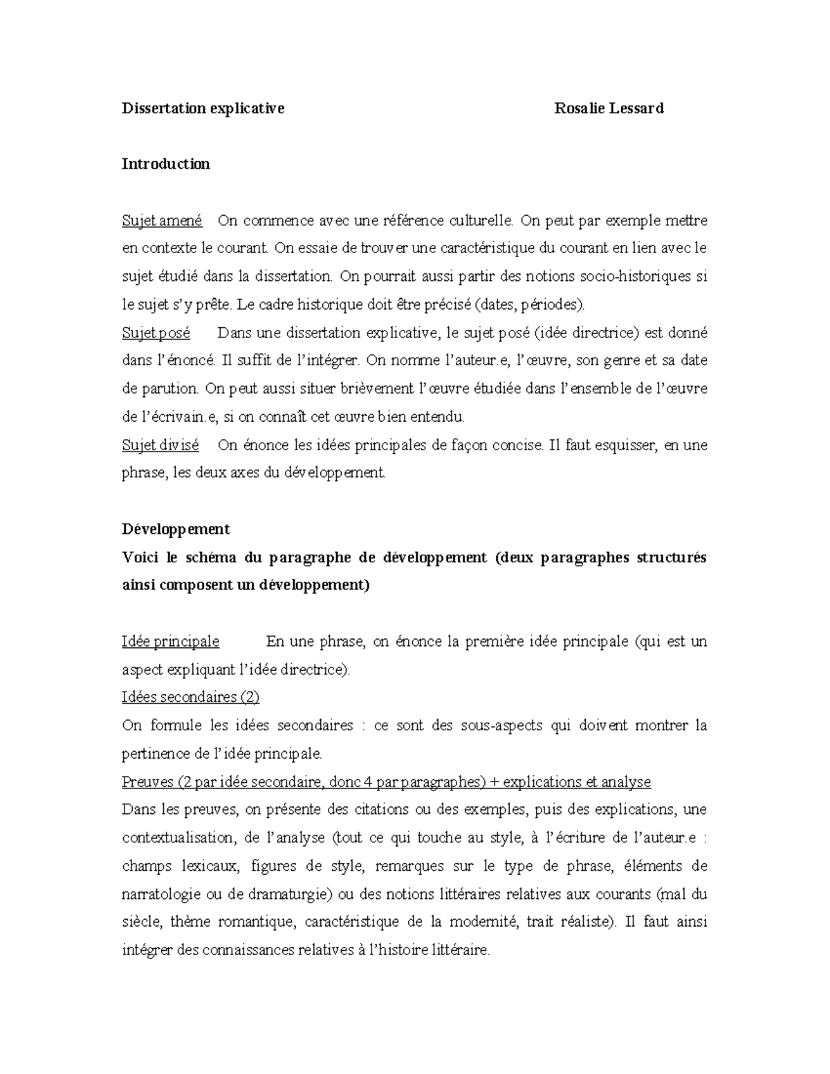 Démarche de la prof disseration - Dissertation explicative Rosalie ...