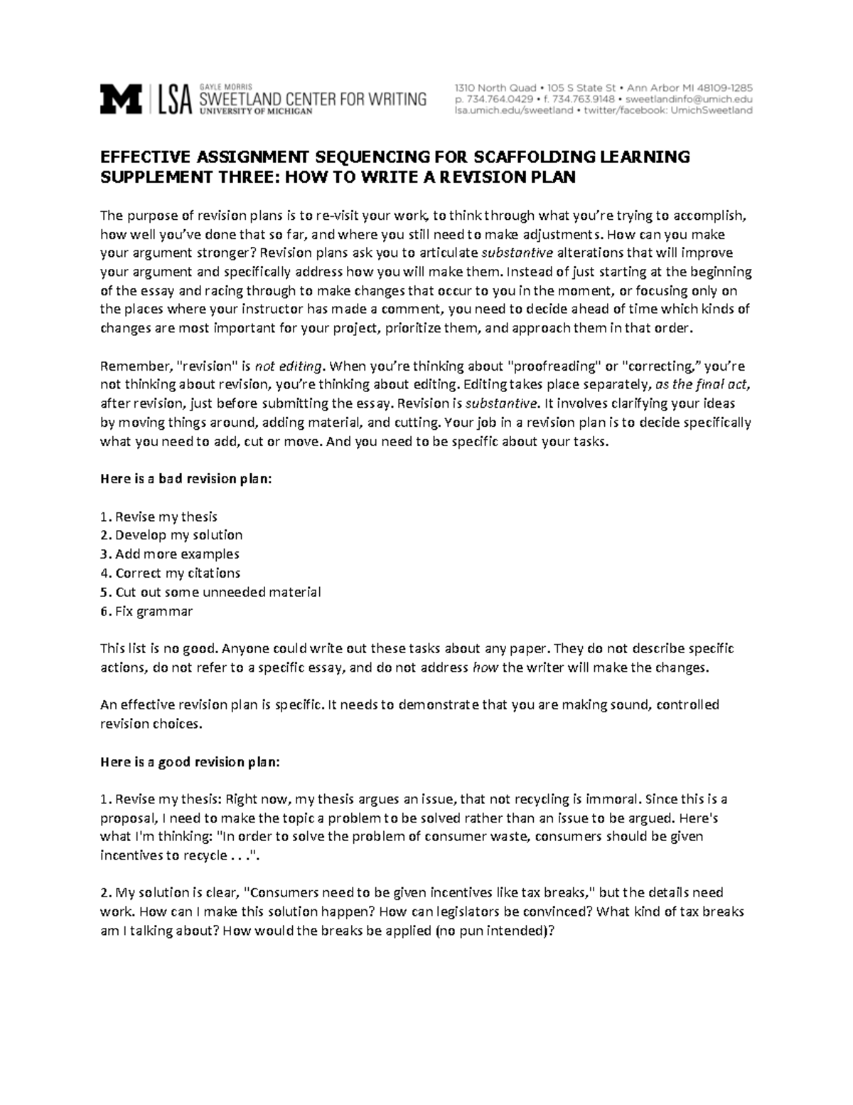 Howto Writea Revision Plan - EFFECTIVE ASSIGNMENT SEQUENCING FOR ...