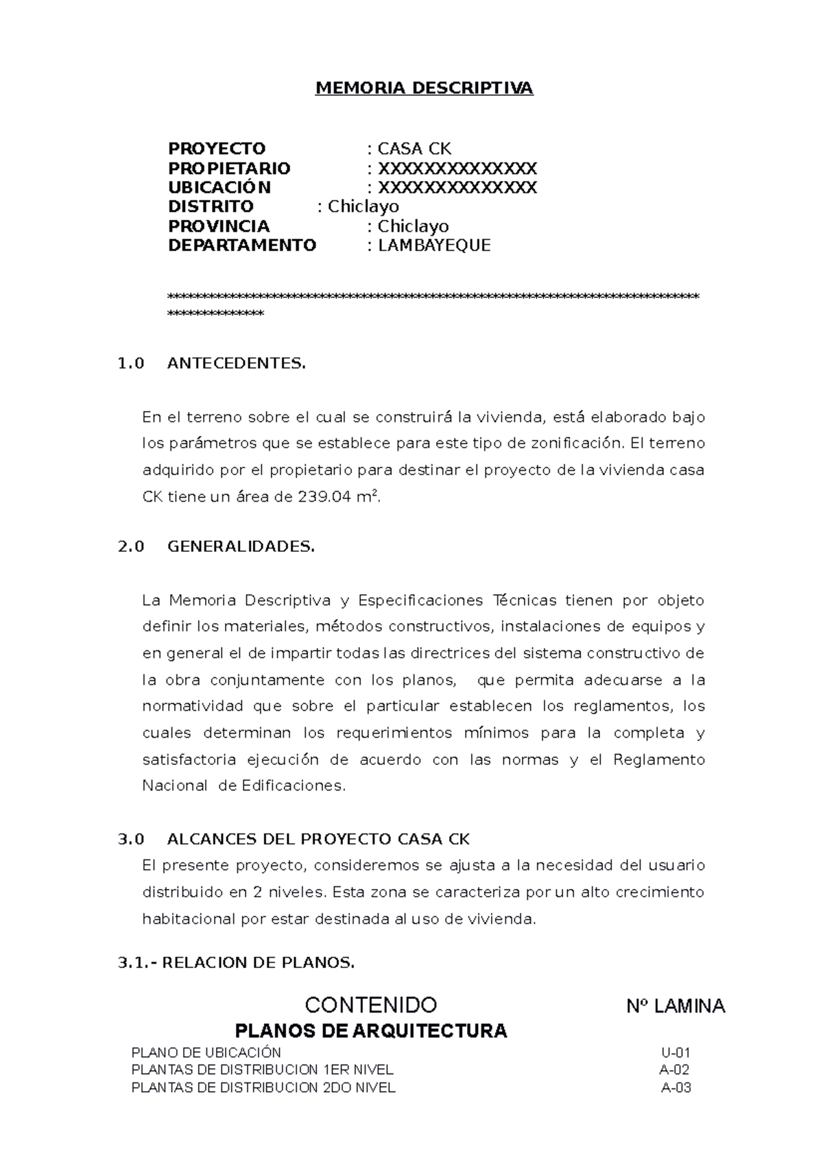 03 Memoria Descriptiva Arquitectura-CASA CK - MEMORIA DESCRIPTIVA ...