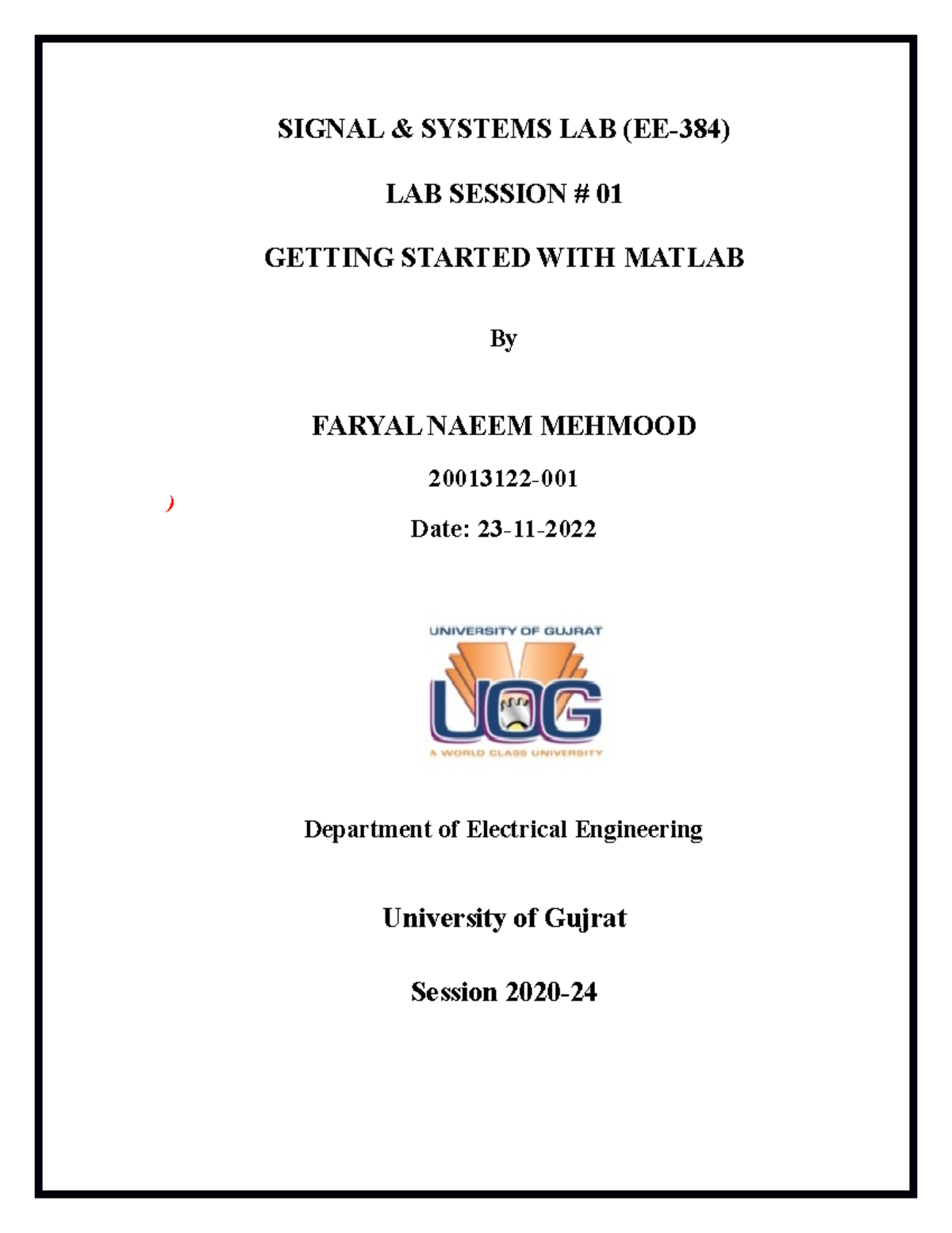 Signal and sytem lab #1 - SIGNAL & SYSTEMS LAB (EE-384) LAB SESSION ...