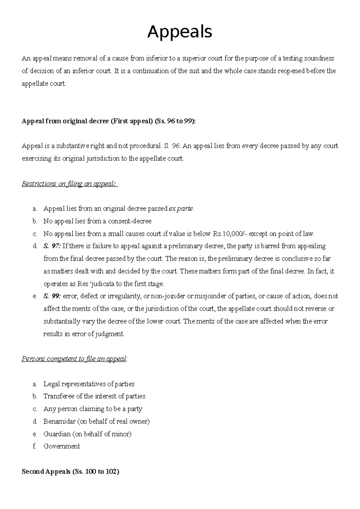 Appeals - Lecture notes 1 - Appeals An appeal means removal of a cause ...