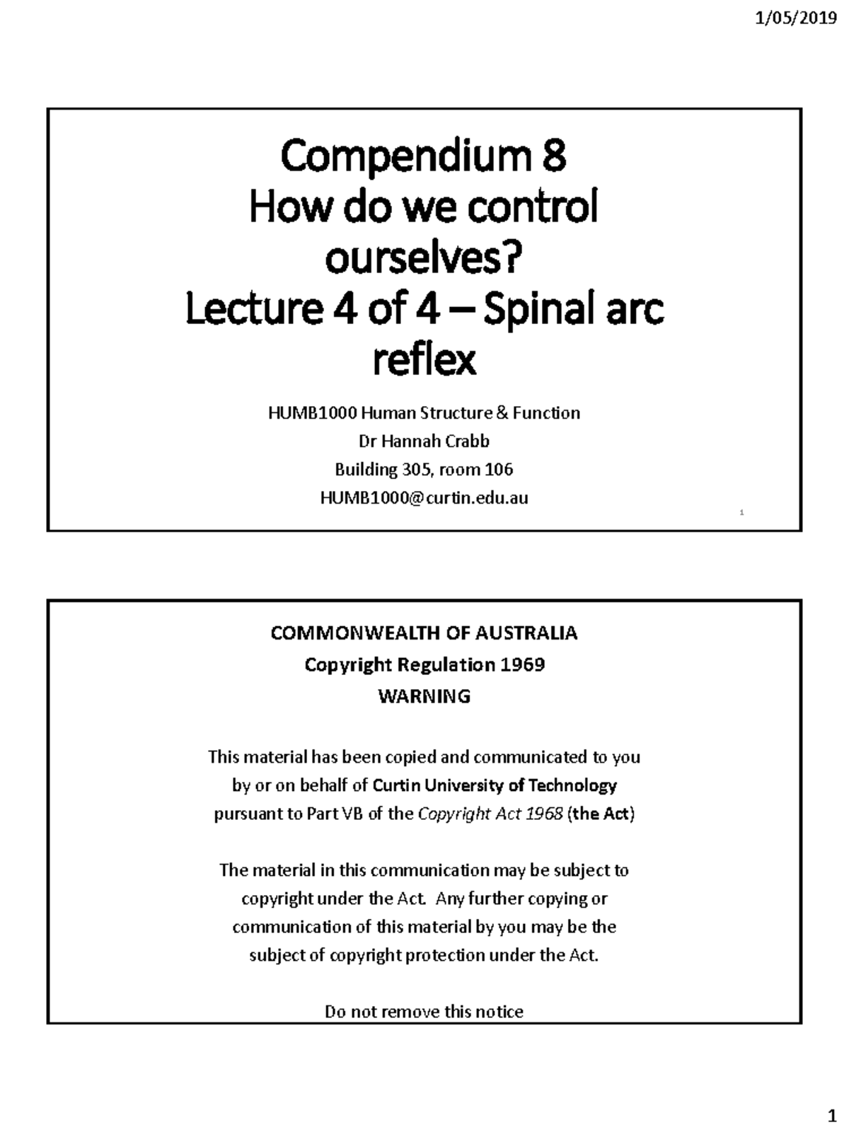 HSF C8 L4 - Spinal arc reflex (S1 2019 ) - Compendium 8 How do we ...