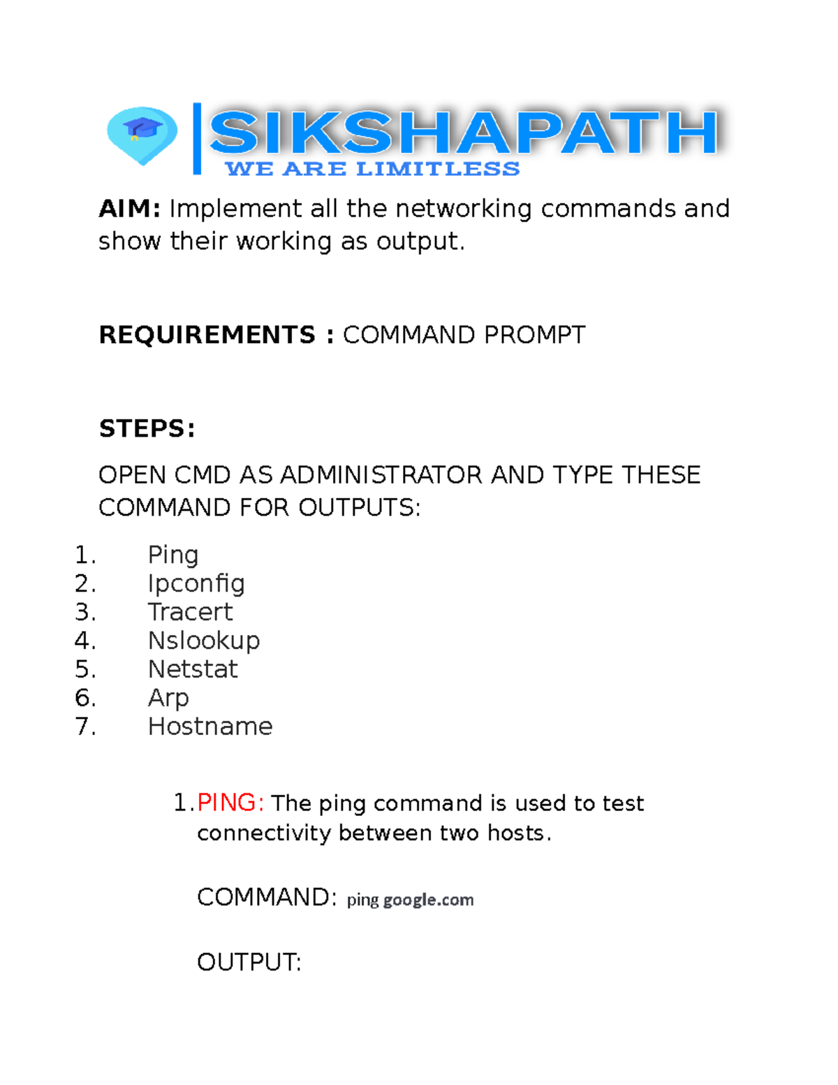 Different-network-commmands - AIM: Implement all the networking commands and show their working ...