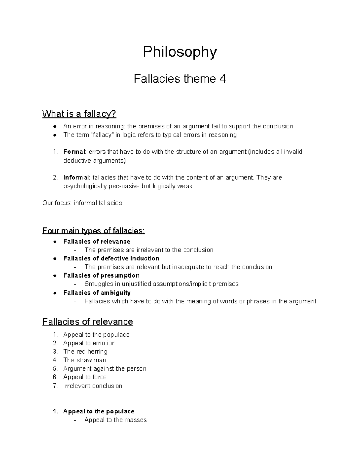 Philosophy - Philosophy Fallacies theme 4 What is a fallacy? An error ...