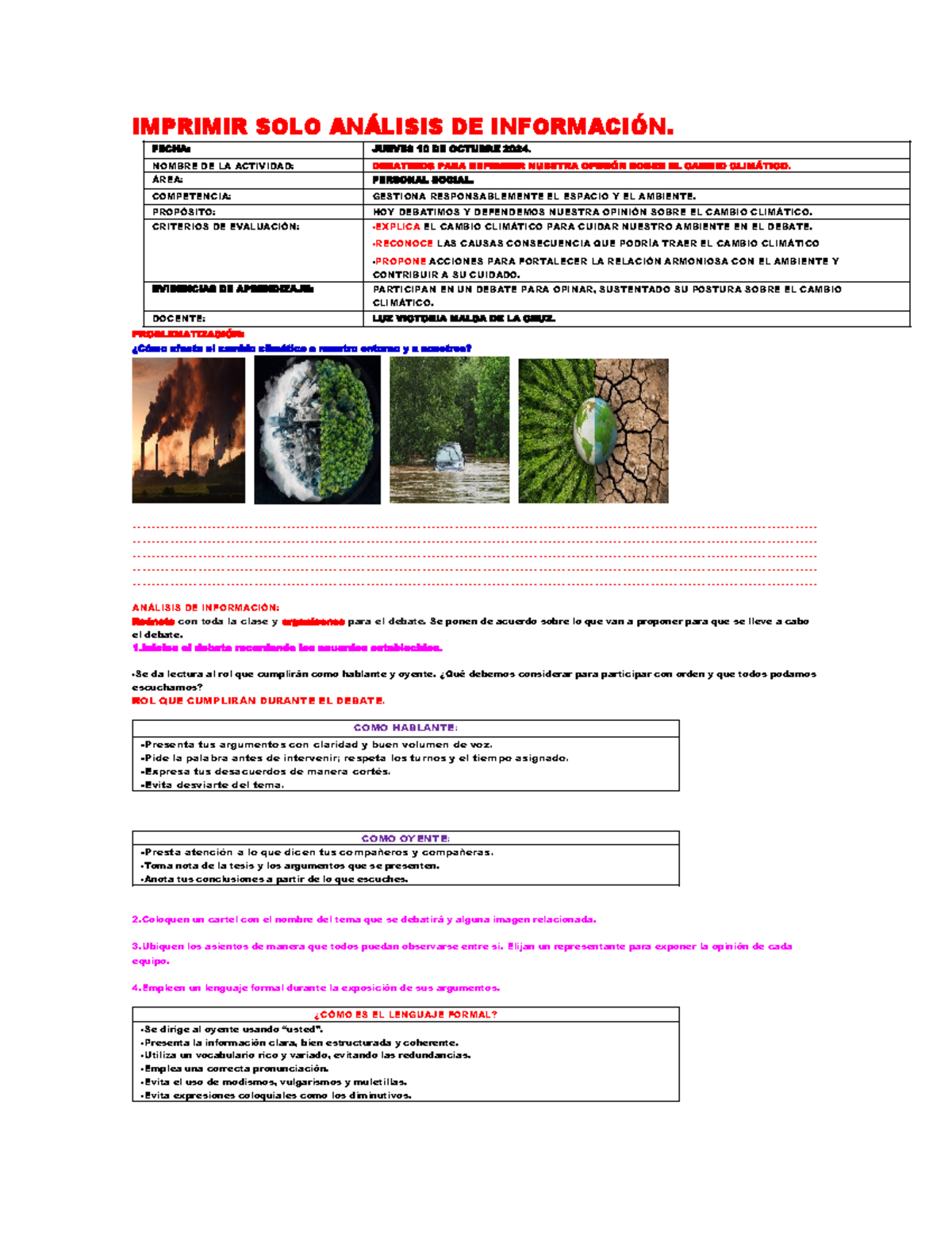 4.5 Ficha Quinto Grado. P.S. Debatimos PARA Defender Nuestra Opinión Sobre EL Cambio Climático ...