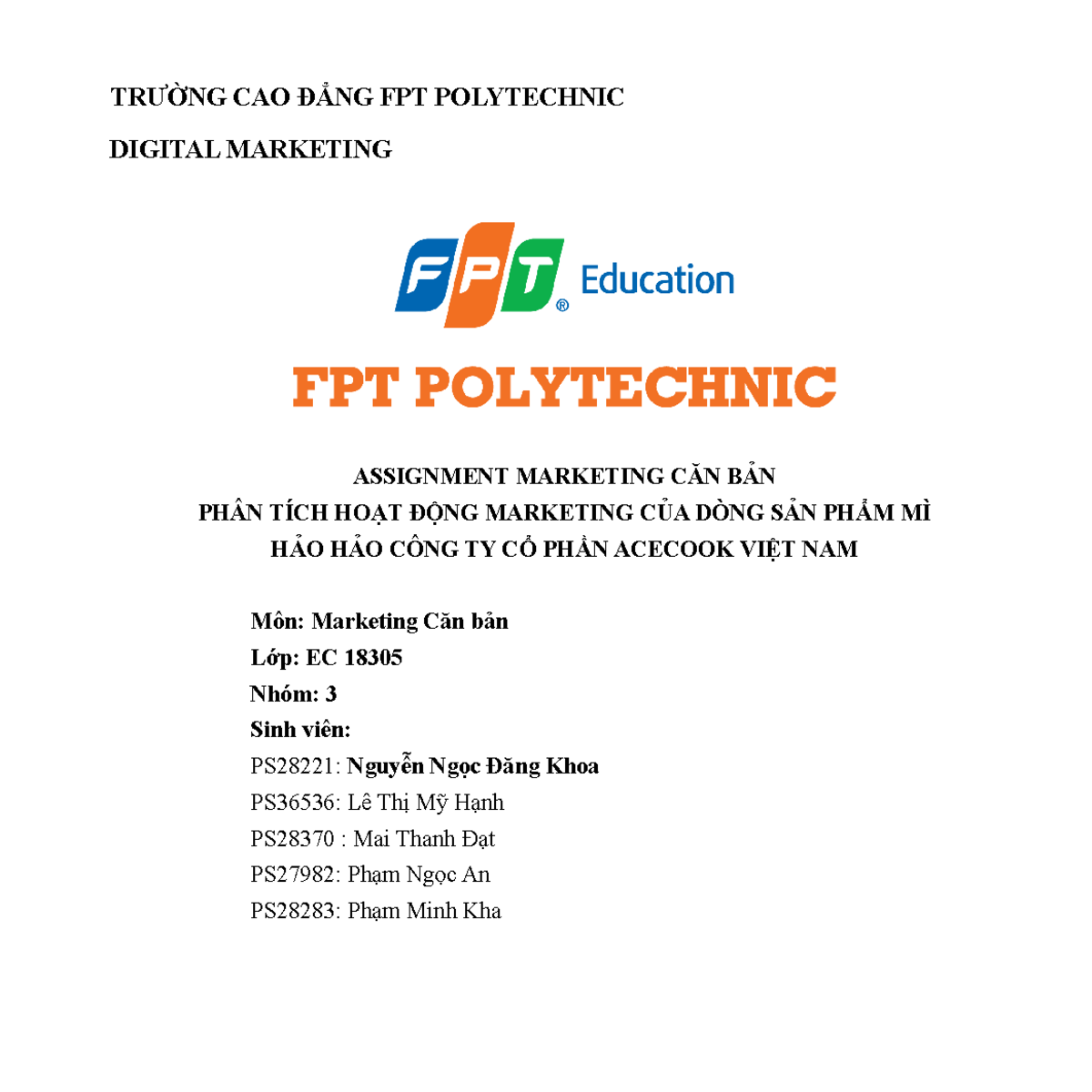 NHÓM3-EC18305 - hehe - TRƯỜNG CAO ĐẲNG FPT POLYTECHNIC DIGITAL ...