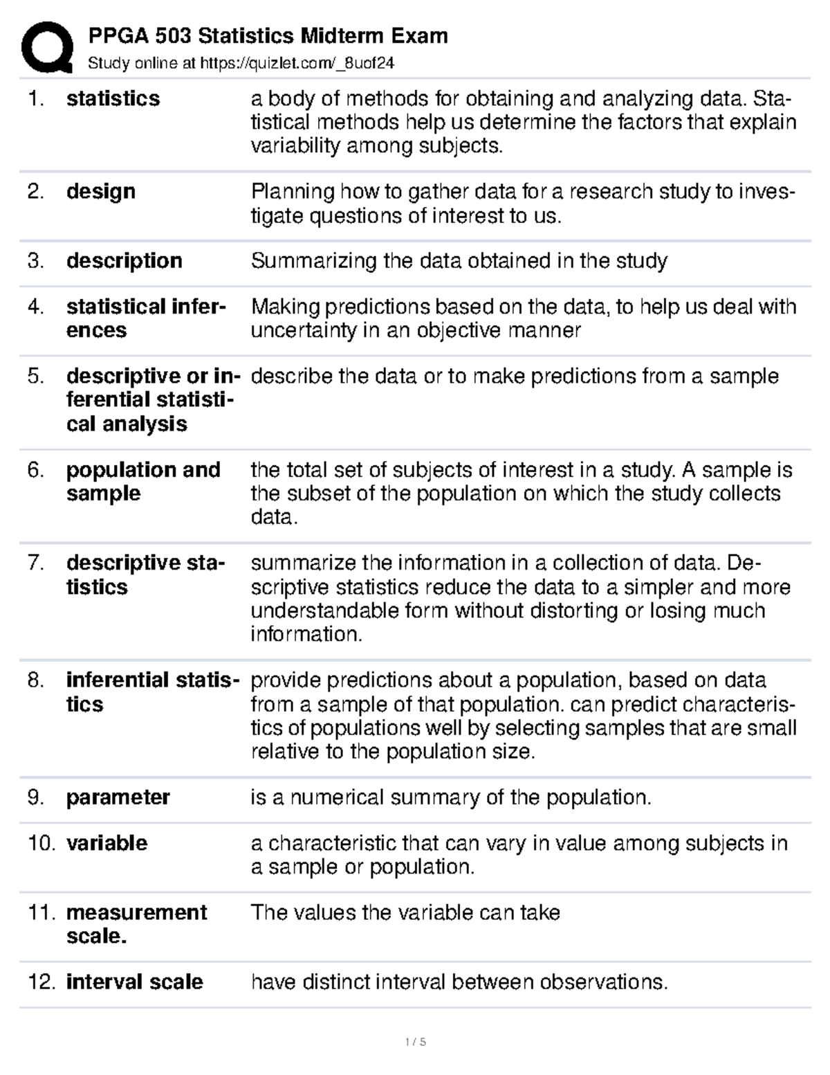 PPGA 503 Statistics - N/A - Study online at quizlet/_8uof statistics a ...