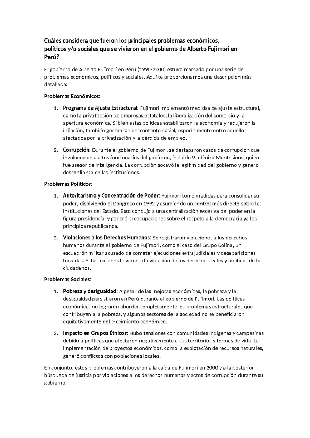 Cuáles considera que fueron los principales problemas económicos ...