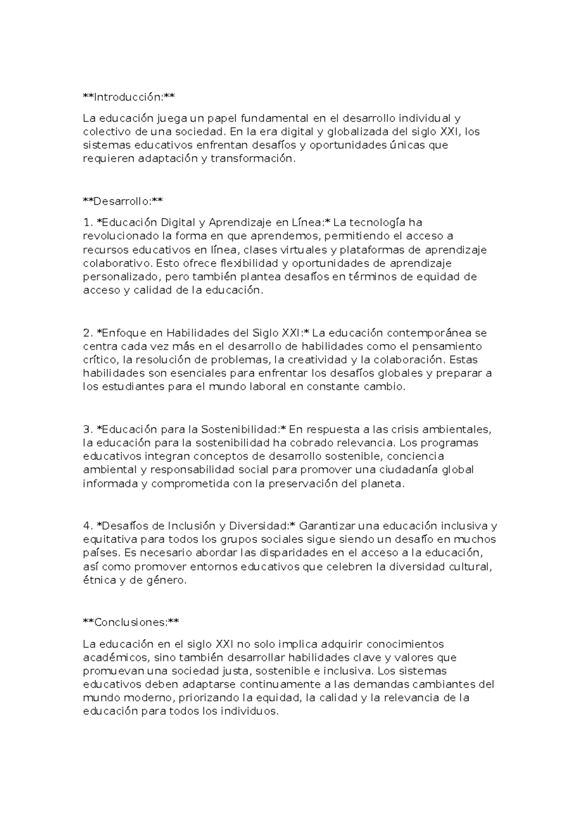 Educaion siglo - asdasdasdas asdasd - Introducción: La educación juega ...