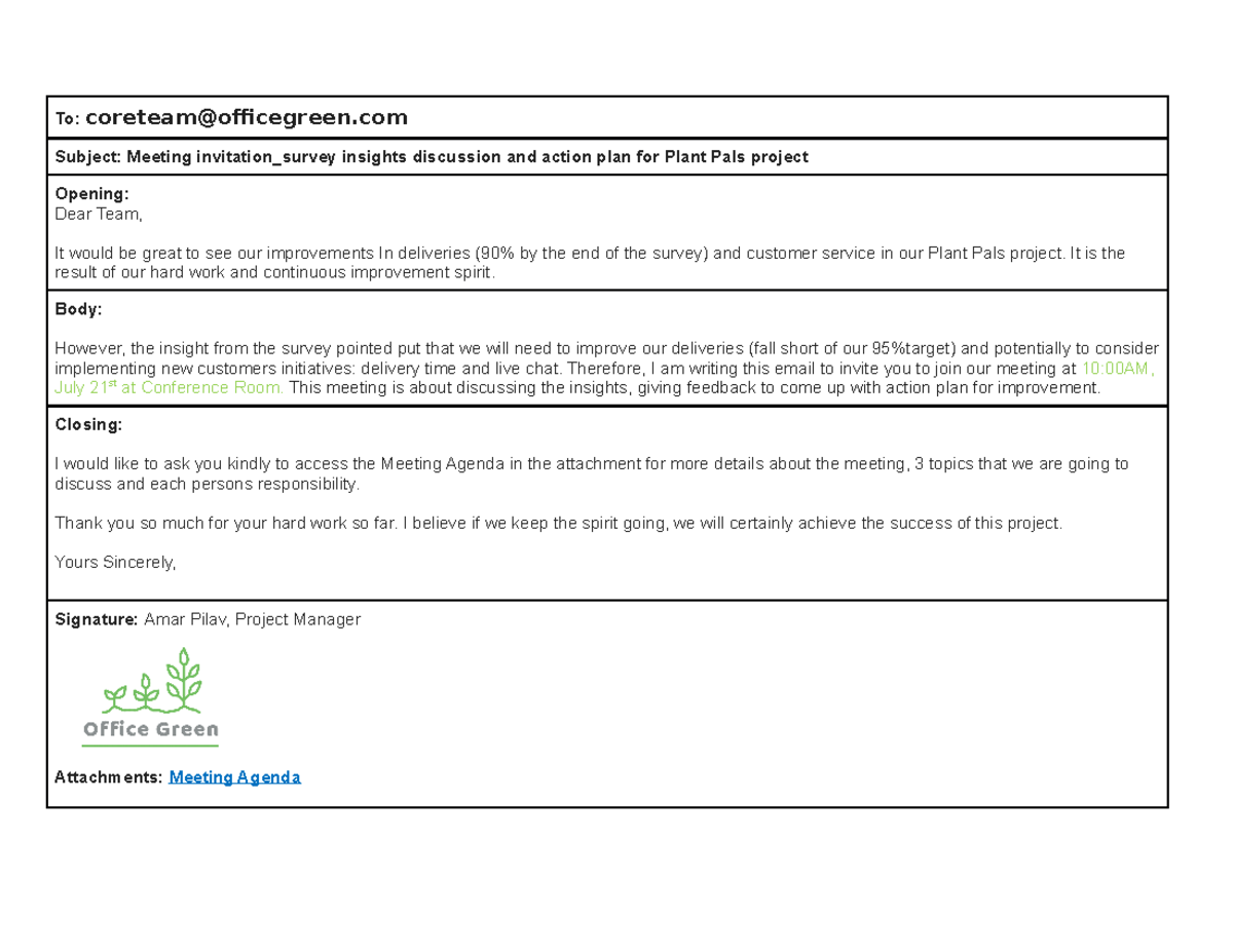 Invitation email - Management of Project - To: coreteam@officegreen ...