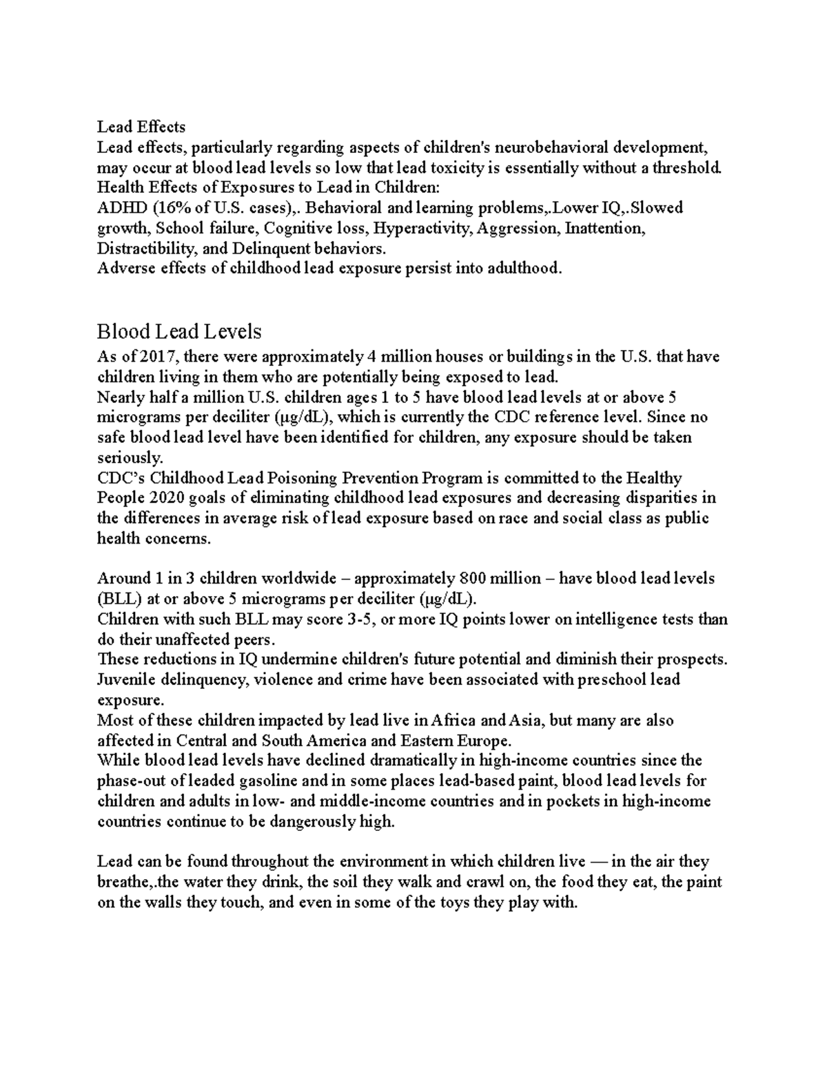 The Effects on Lead in the Environment - Lead Effects Lead effects ...