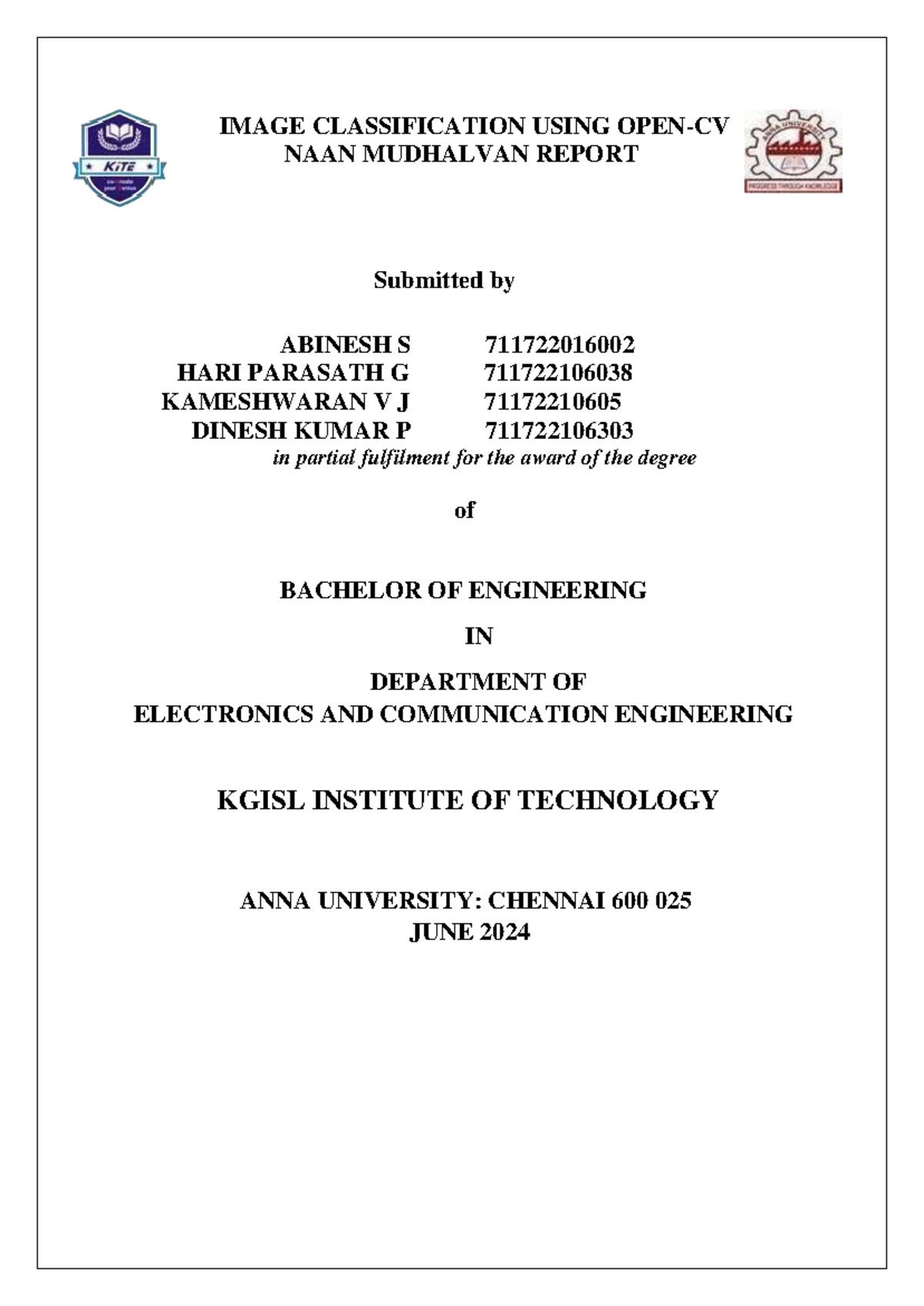 NM Report abinesh - nothing - IMAGE CLASSIFICATION USING OPEN-CV NAAN MUDHALVAN REPORT Submitted ...