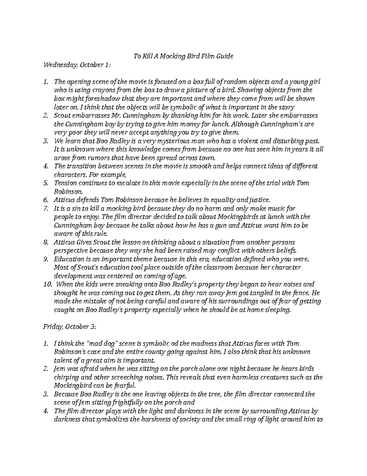 TMK Film Guide - Wednesday, October 1: To Kill A Mocking Bird Film ...