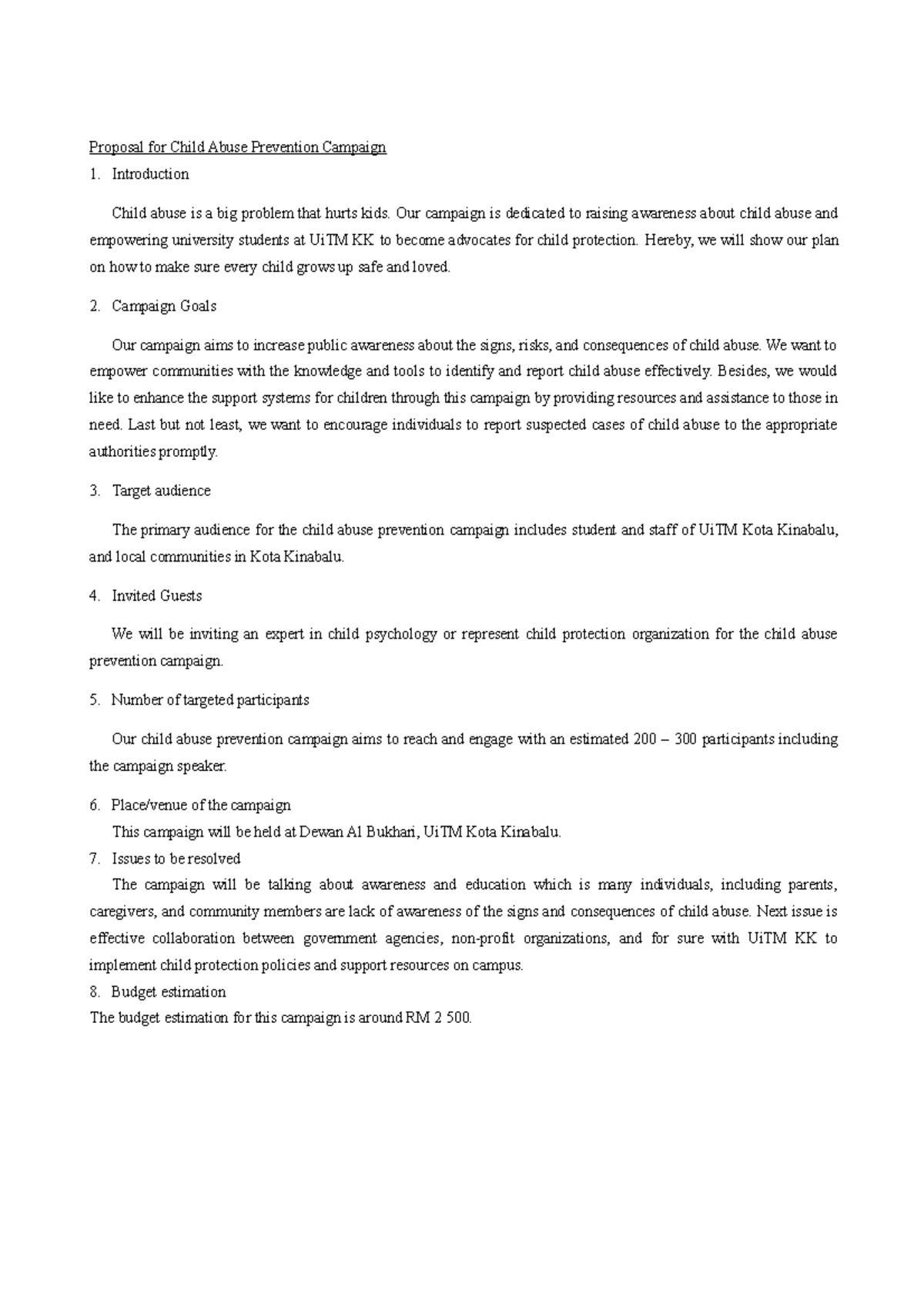 Mkt623 - Proposal for Child Abuse Prevention Campaign Introduction ...