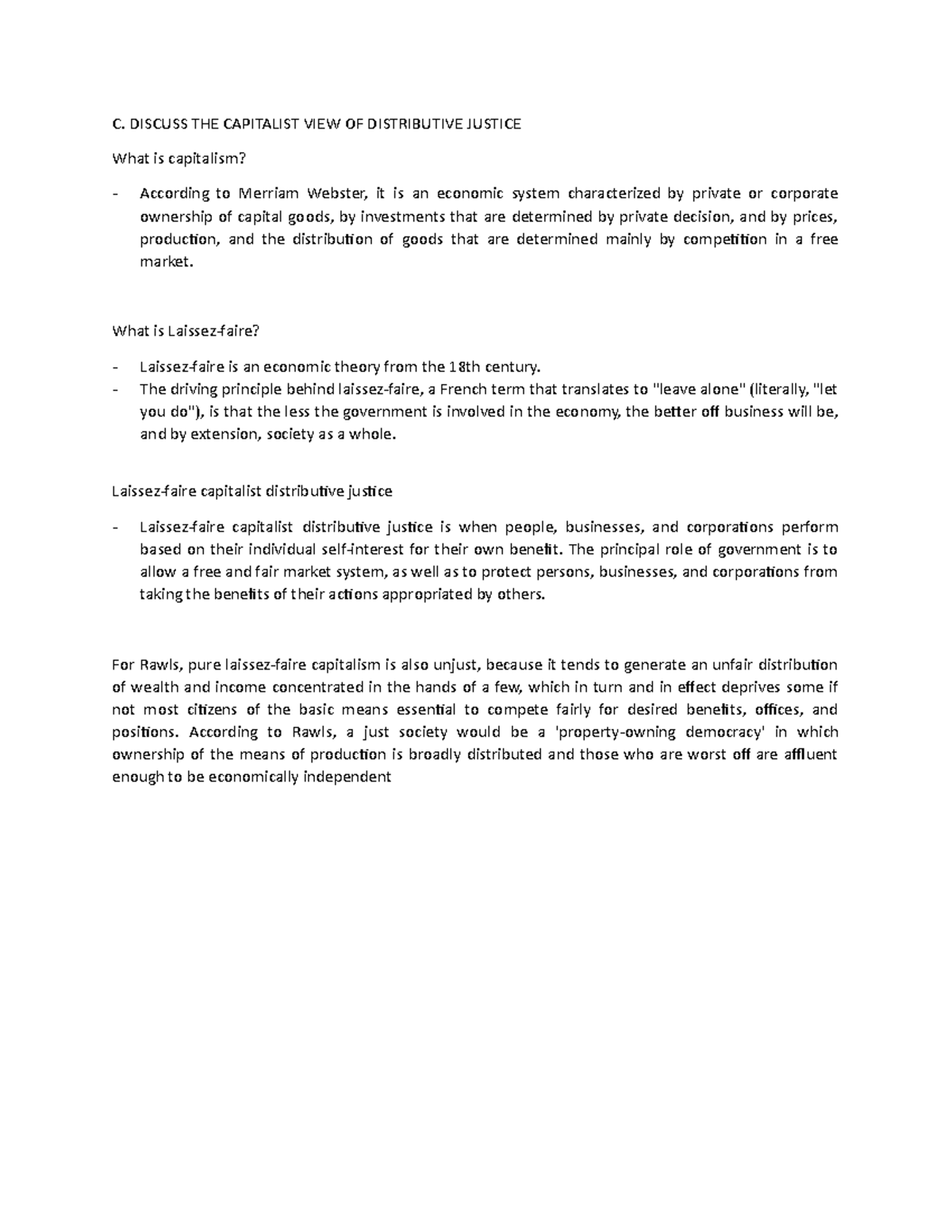 Laissez-faire capitalist - C. DISCUSS THE CAPITALIST VIEW OF ...