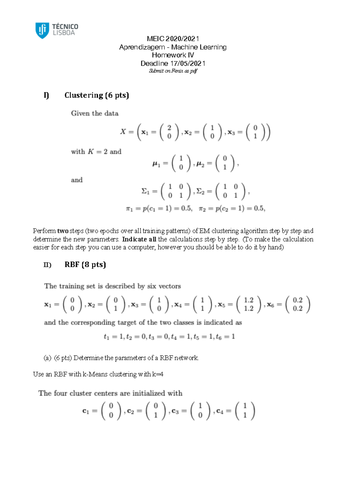 Homework 4 - MEIC 2020/ Aprendizagem - Machine Learning Homework IV ...