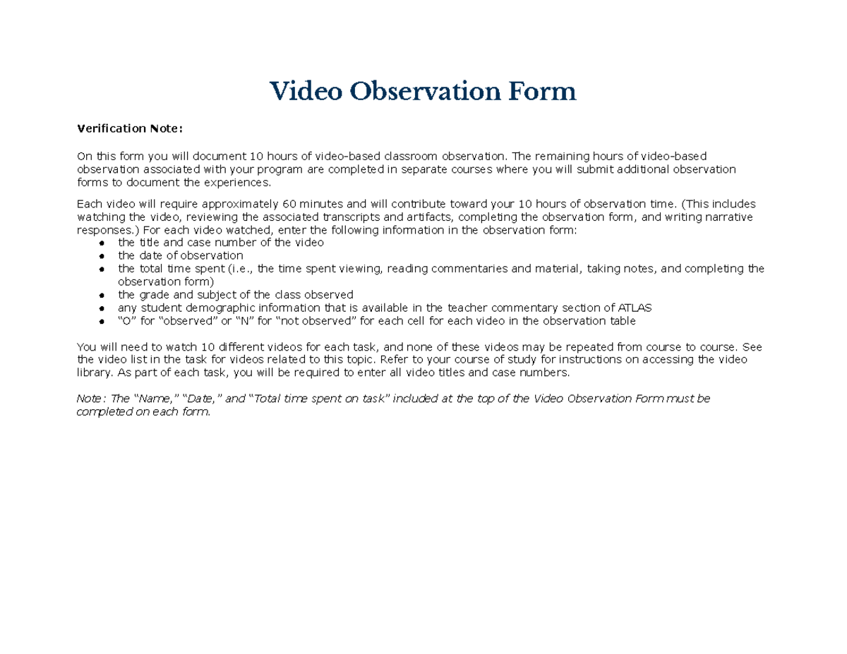 Introduction to Preclinical Video Oberservation Log - Video Observation ...