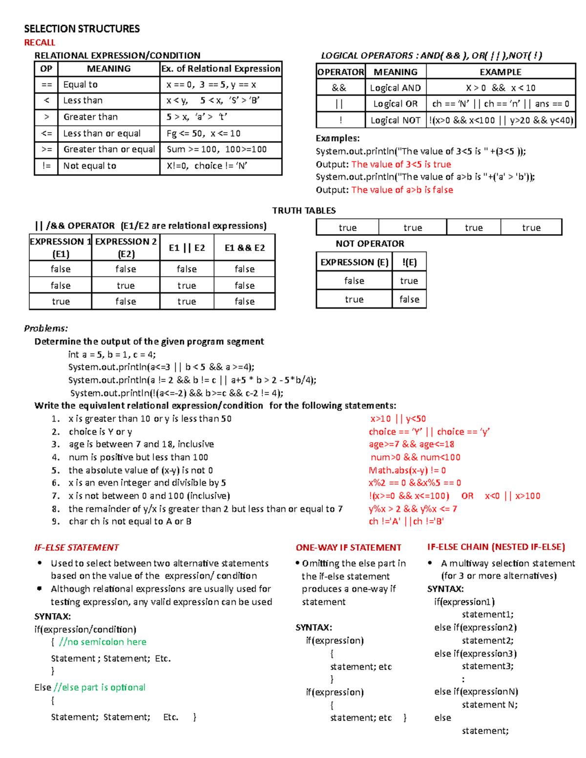 7 Selection Structures - SELECTION STRUCTURES RECALL RELATIONAL ...