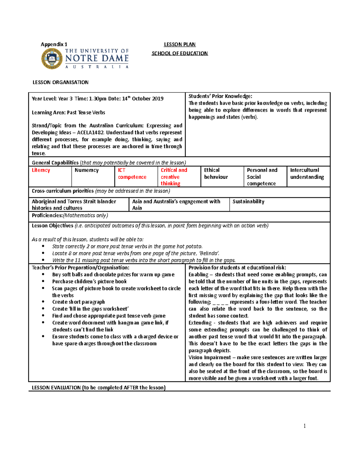 Grammer Lesson Plan - Appendix 1 LESSON PLAN SCHOOL OF EDUCATION LESSON ...