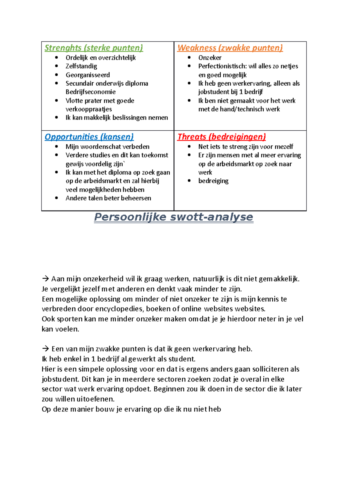 Persoonlijke swott-analyse - Strenghts (sterke punten) Ordelijk en ...