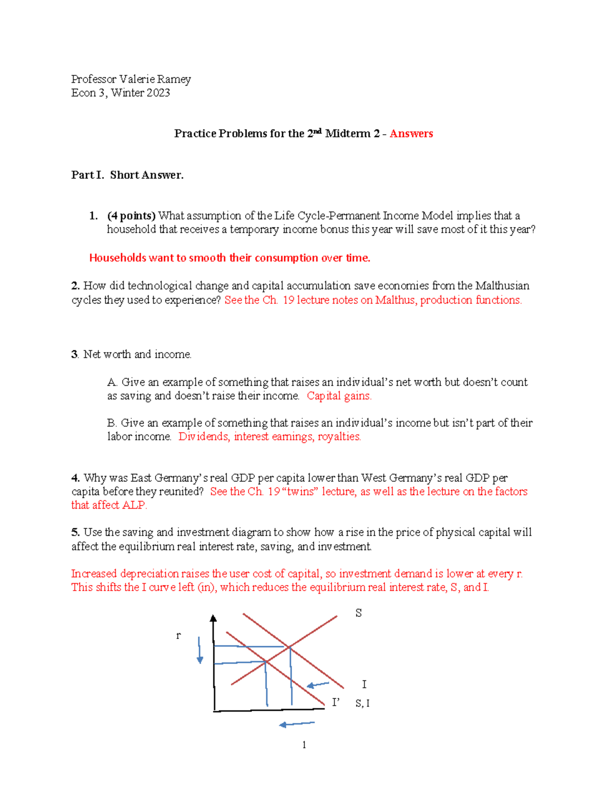 Practice Econ 3 Midterm 2 2023 answers - Professor Valerie Ramey Econ 3 ...