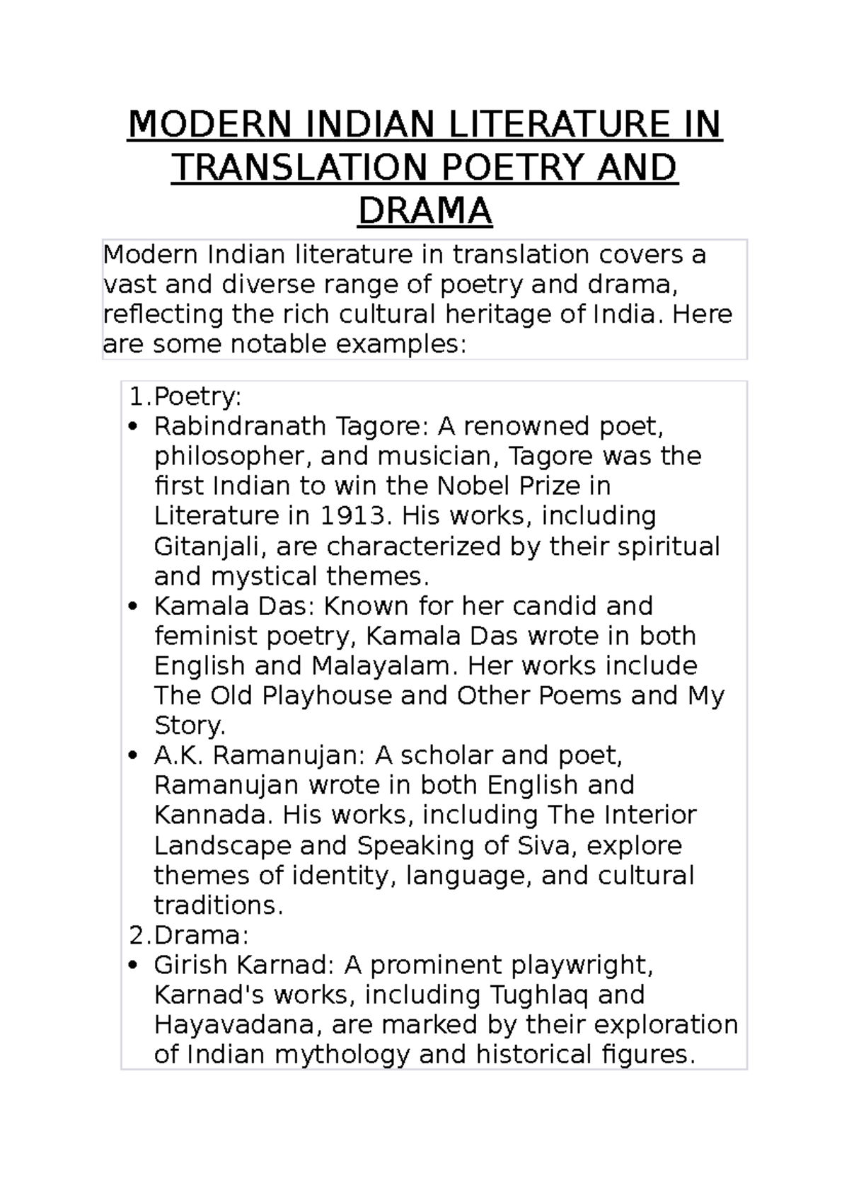 Modern Indian Literature IN Translation Poetry AND Drama - MODERN ...