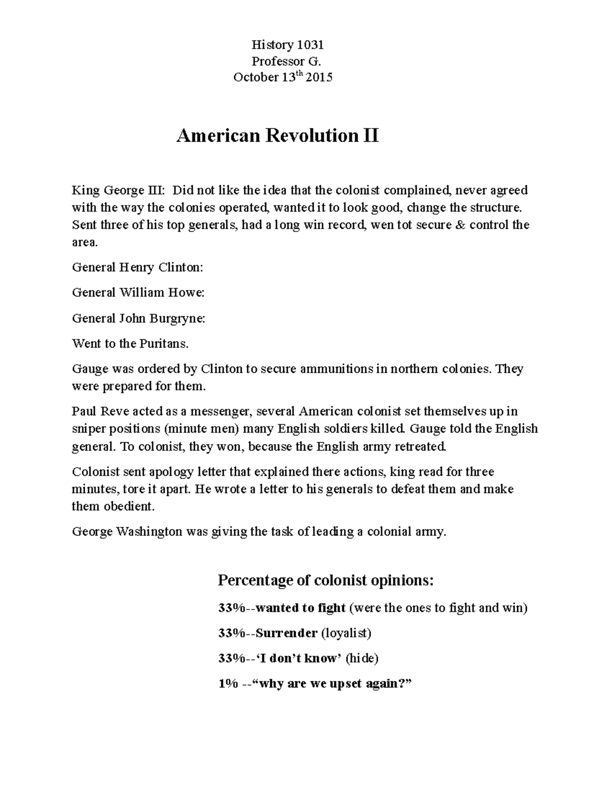 History 1031, American Revolution II - History 1031 Professor G ...