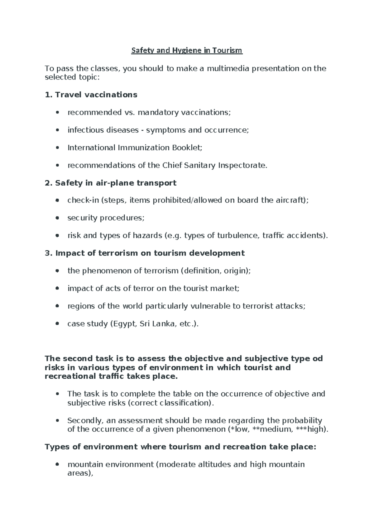 Safety and Hygiene in Tourism - P2 - Safety and Hygiene in Tourism To ...