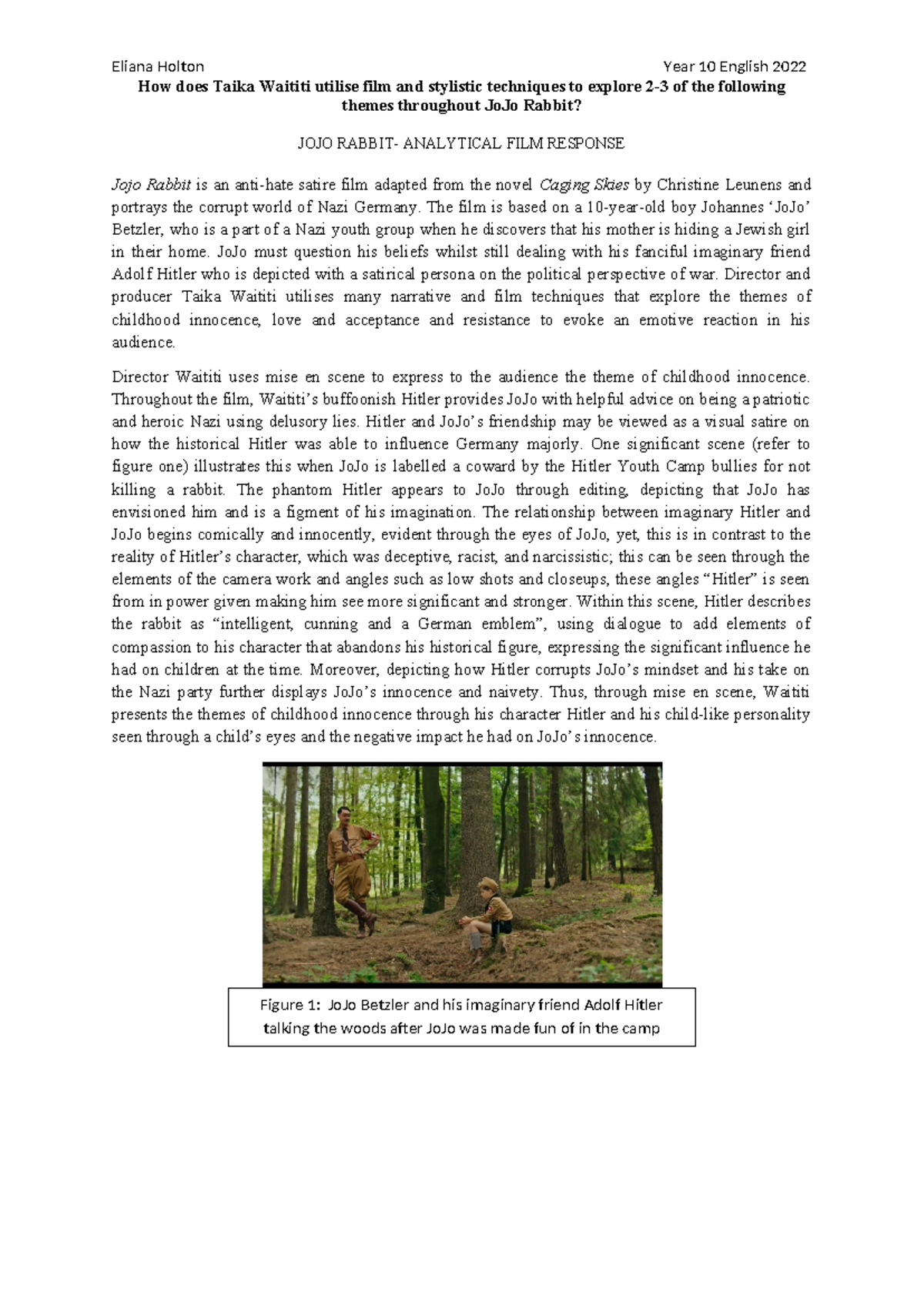 JOJO Rabbit Analyis Essay Final 1 - Eliana Holton Year 10 English 2022 ...