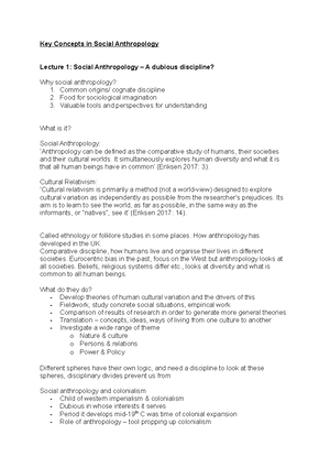 Introduction to Anthropology - Lecture notes - Anth 101 - Anthropology ...